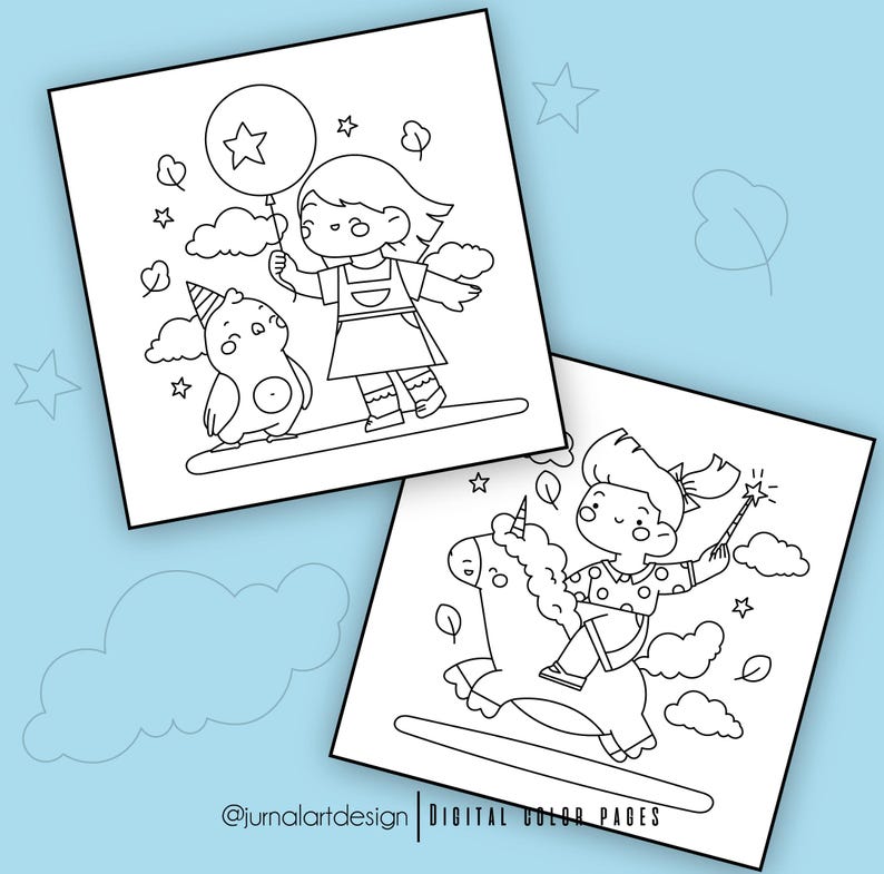 Kawaii Cheerful Memories Coloring Pages | 6-page Cute PDF Coloring Book ...