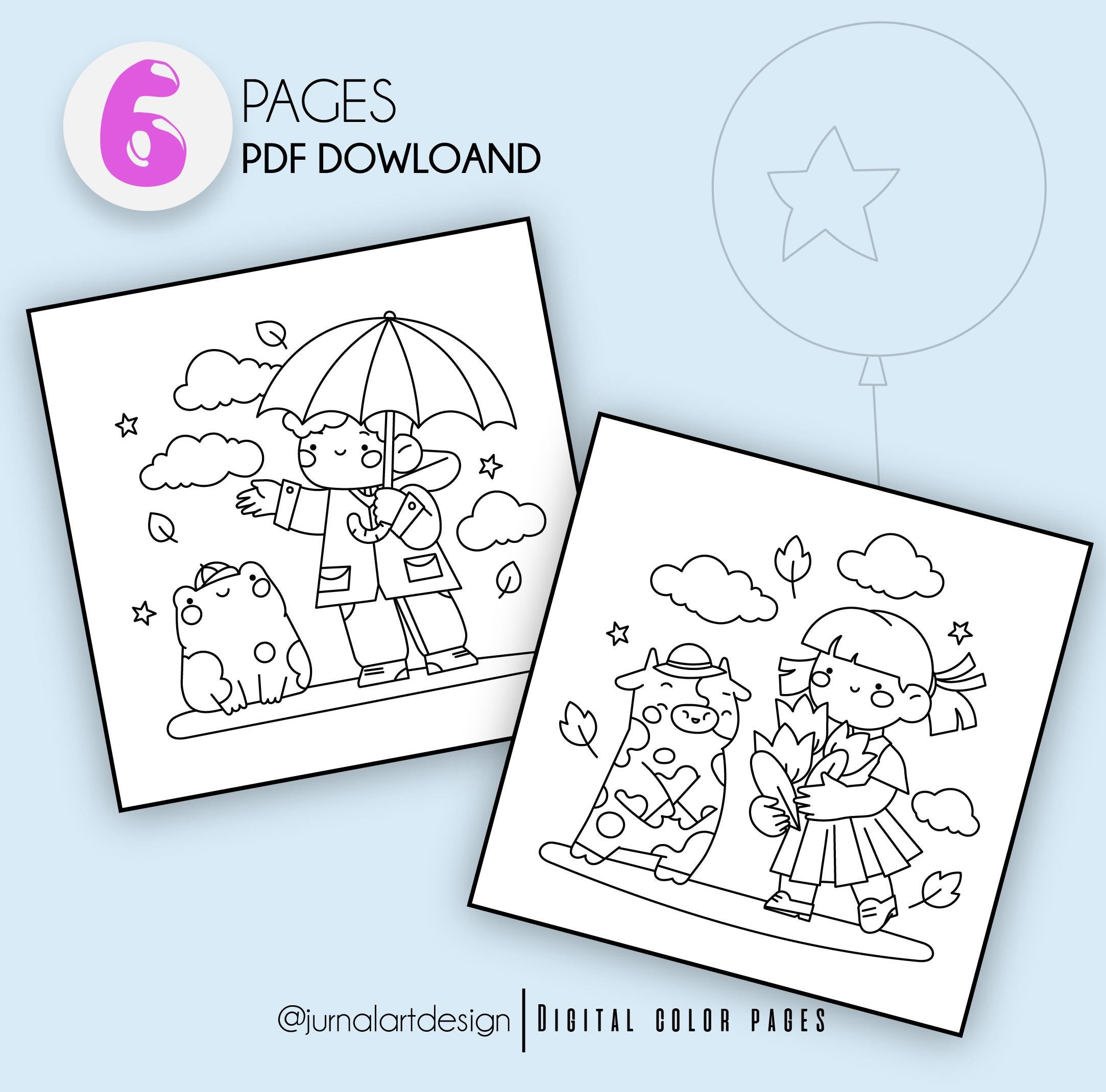 Kawaii Cheerful Memories Coloring Pages | 6-page Cute PDF Coloring Book ...