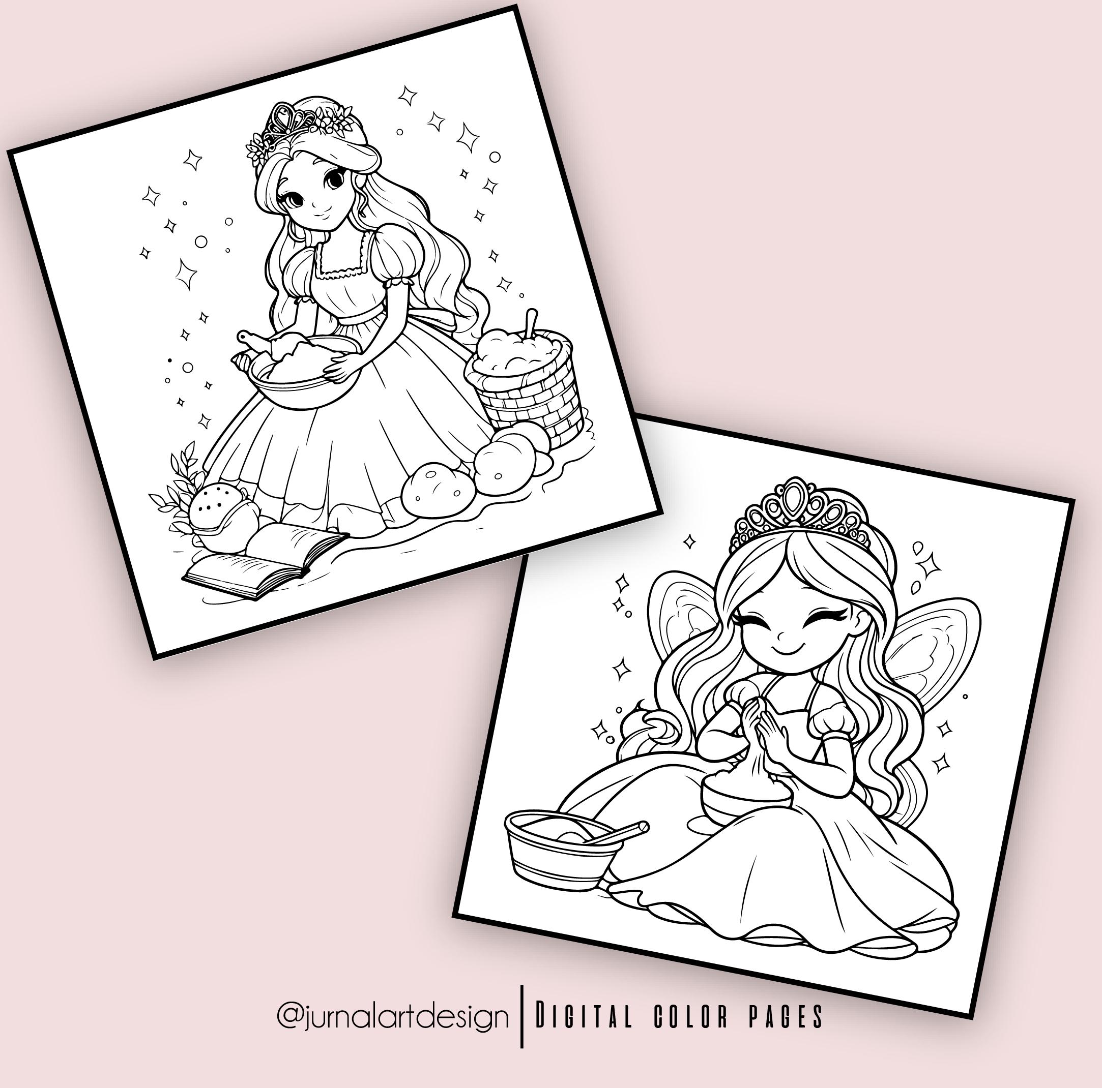 Princess Made Cakes Coloring Pages | 10-page Cute PDF Coloring Book ...