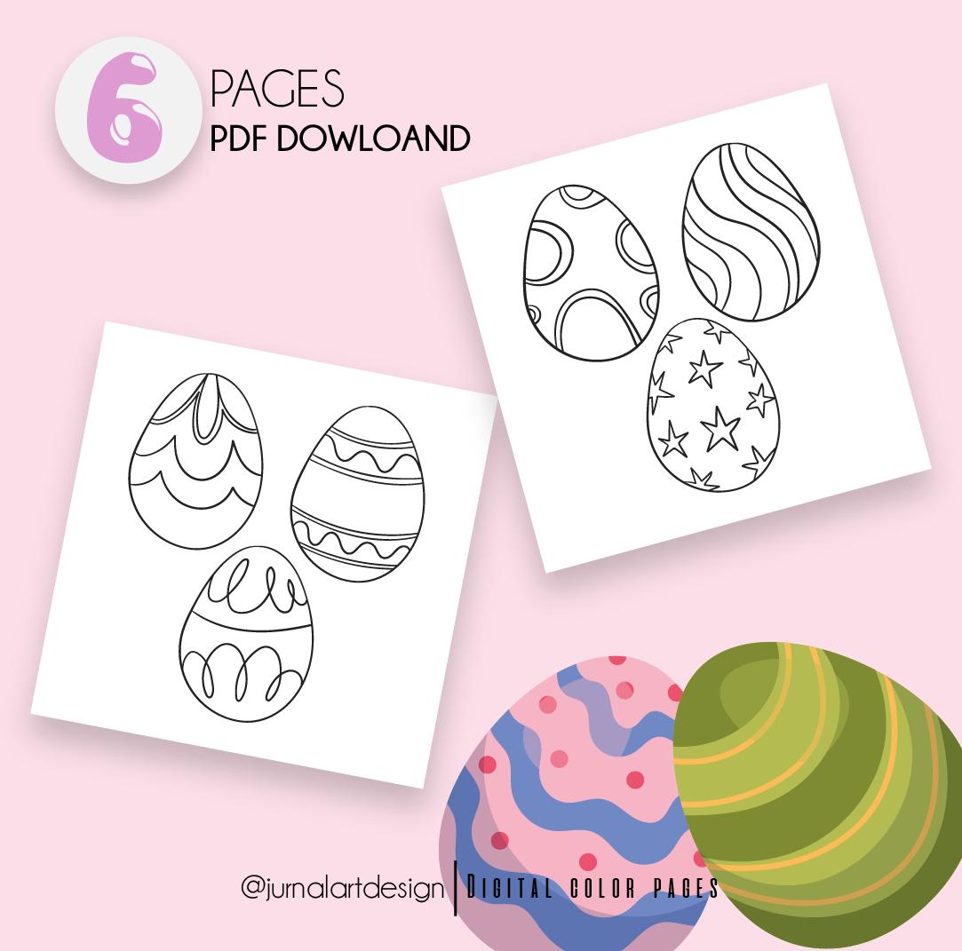Happy Easter Eggs Coloring Pages | 6-page Cute PDF Coloring Book ...