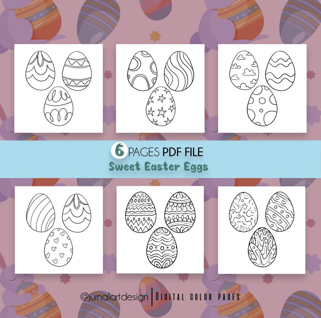 Happy Easter Eggs Coloring Pages | 6-page Cute PDF Coloring Book ...