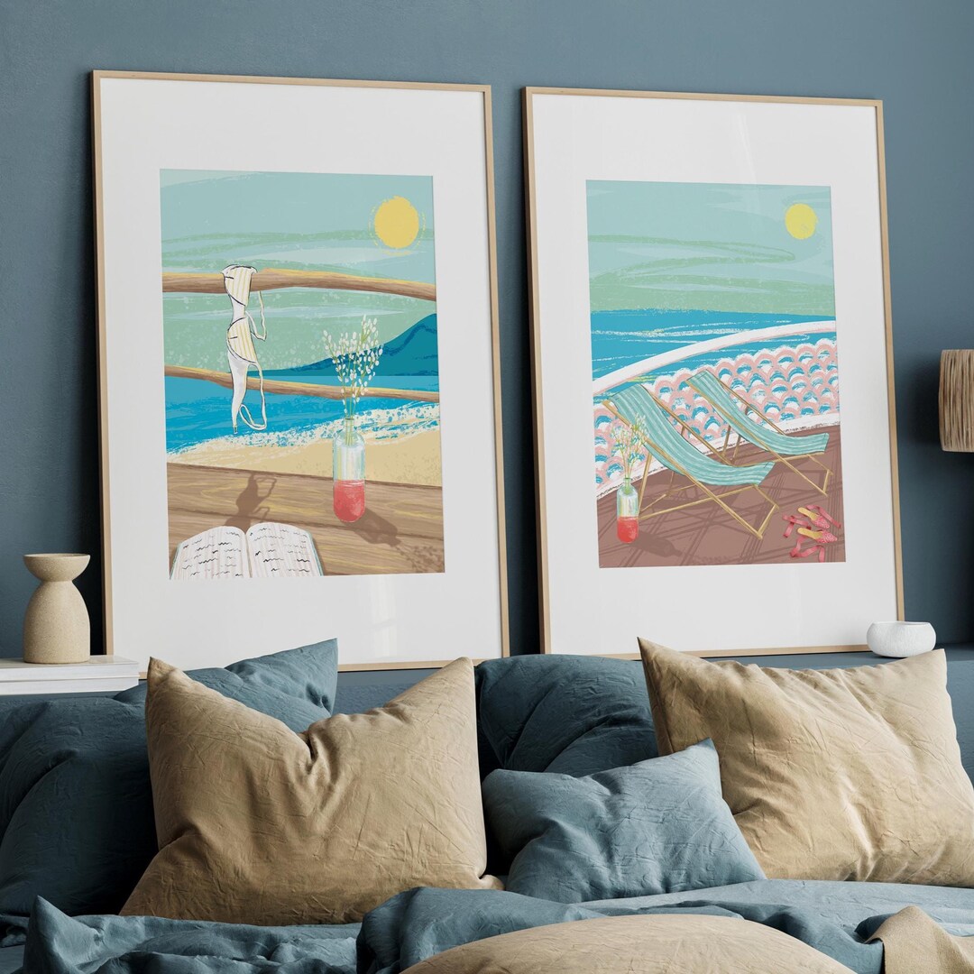 Summer Beach Wall Art Set - Digital Coastal Prints, Relaxing Ocean View ...