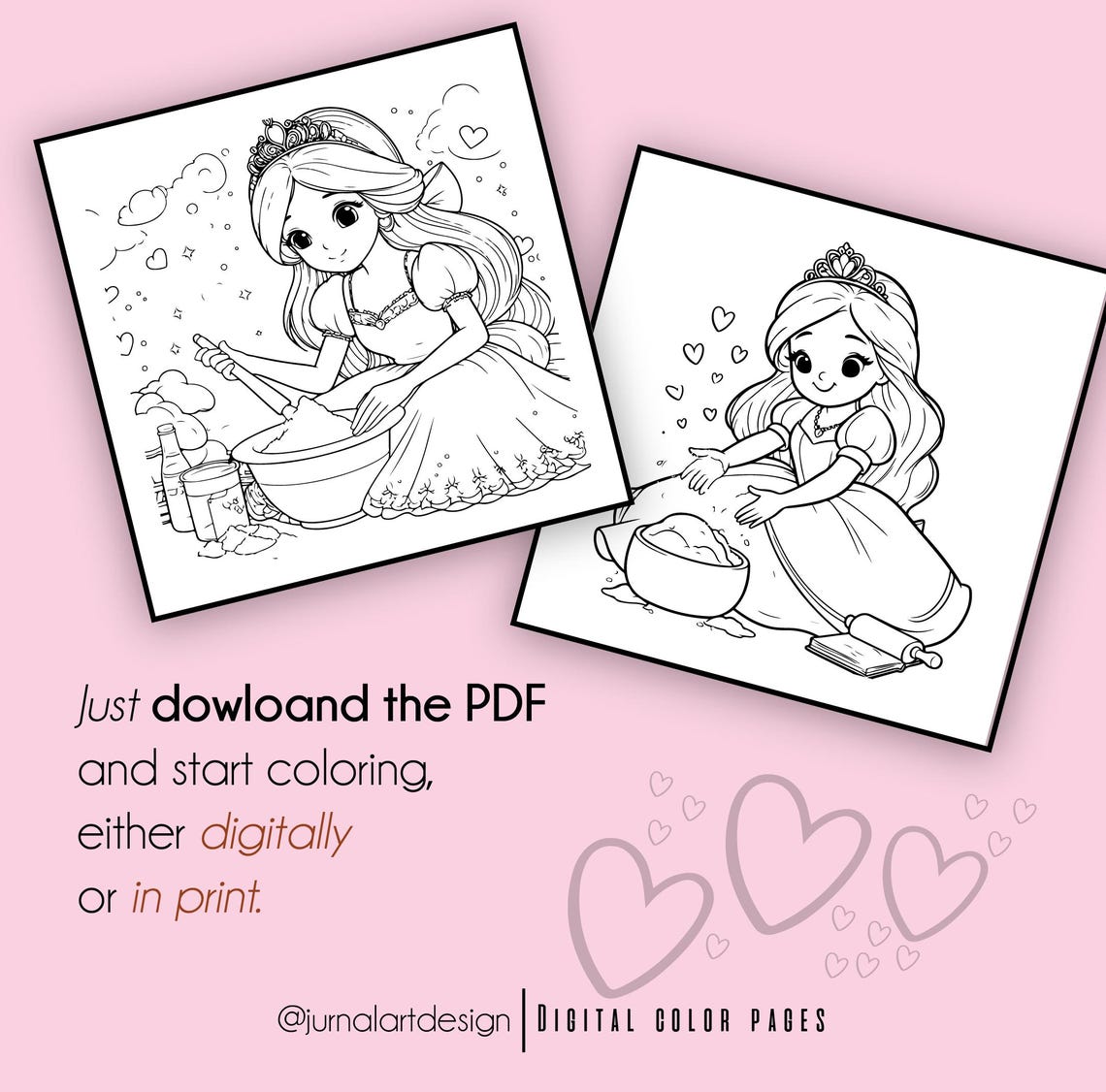 Princess Made Cakes Coloring Pages | 10-page Cute PDF Coloring Book ...