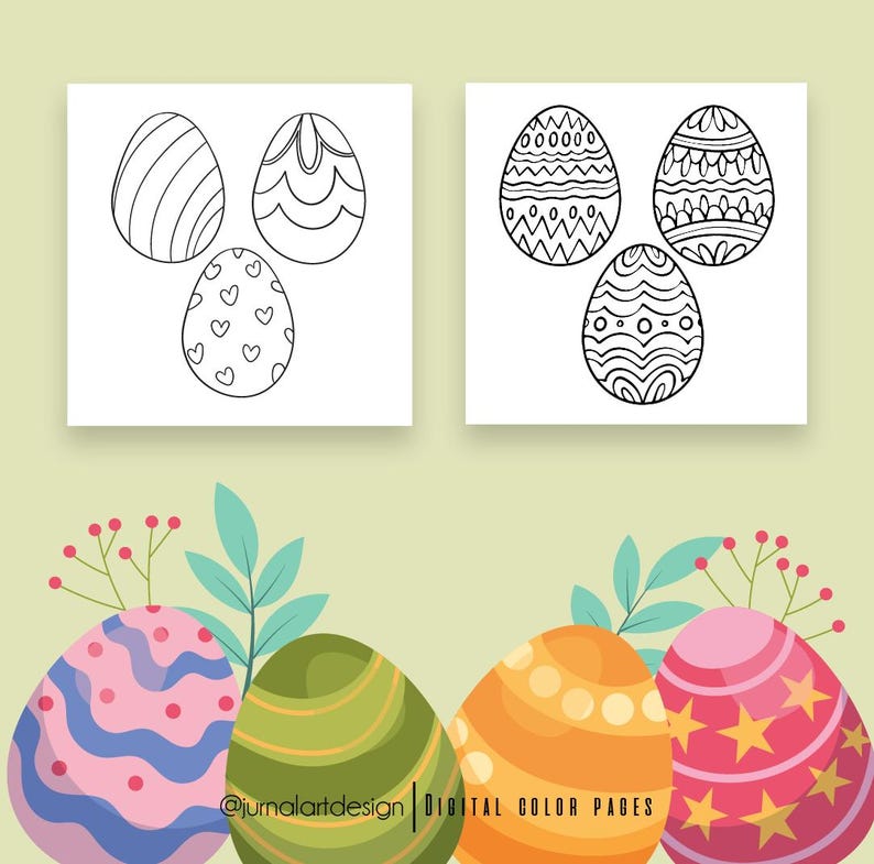 Happy Easter Eggs Coloring Pages | 6-page Cute PDF Coloring Book ...