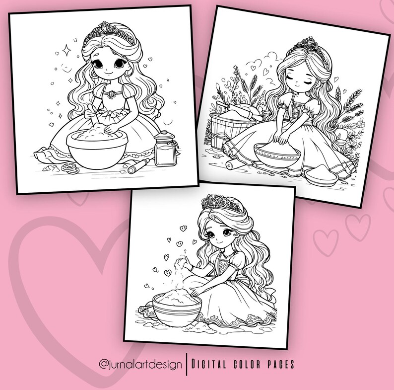 Princess Made Cakes Coloring Pages | 10-page Cute PDF Coloring Book ...