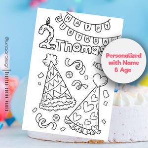Happy Birthday Fun Party Hat Coloring Page DIGITAL | Coloring Greeting ...
