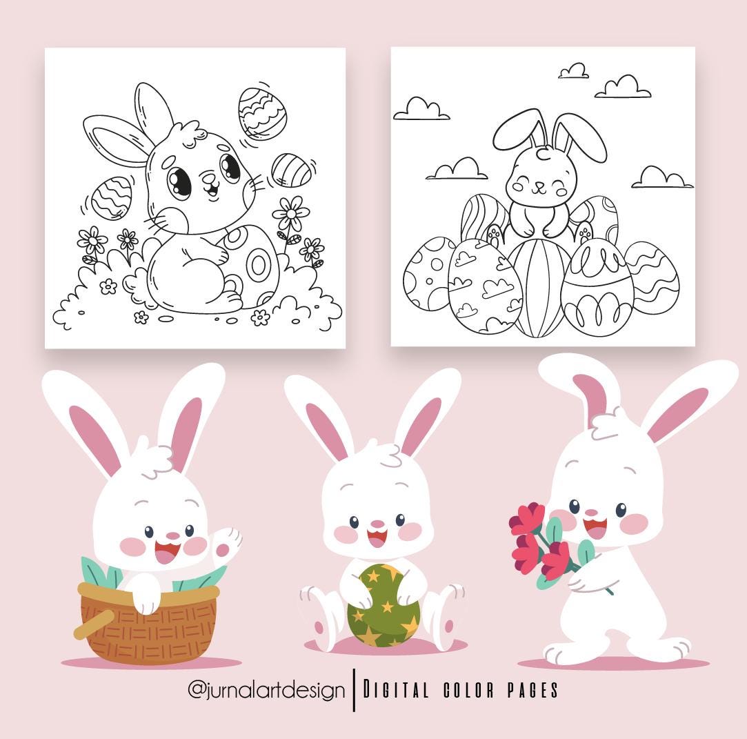 Happy Easter Coloring Pages | 6-page Cute PDF Coloring Book | Digital ...