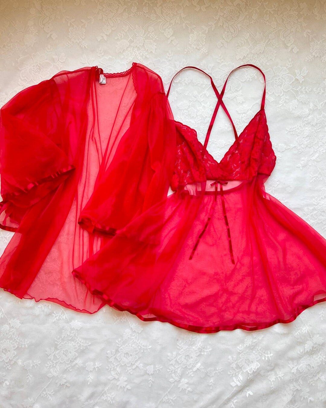 Sheer Mesh in Red Matching Set - Etsy