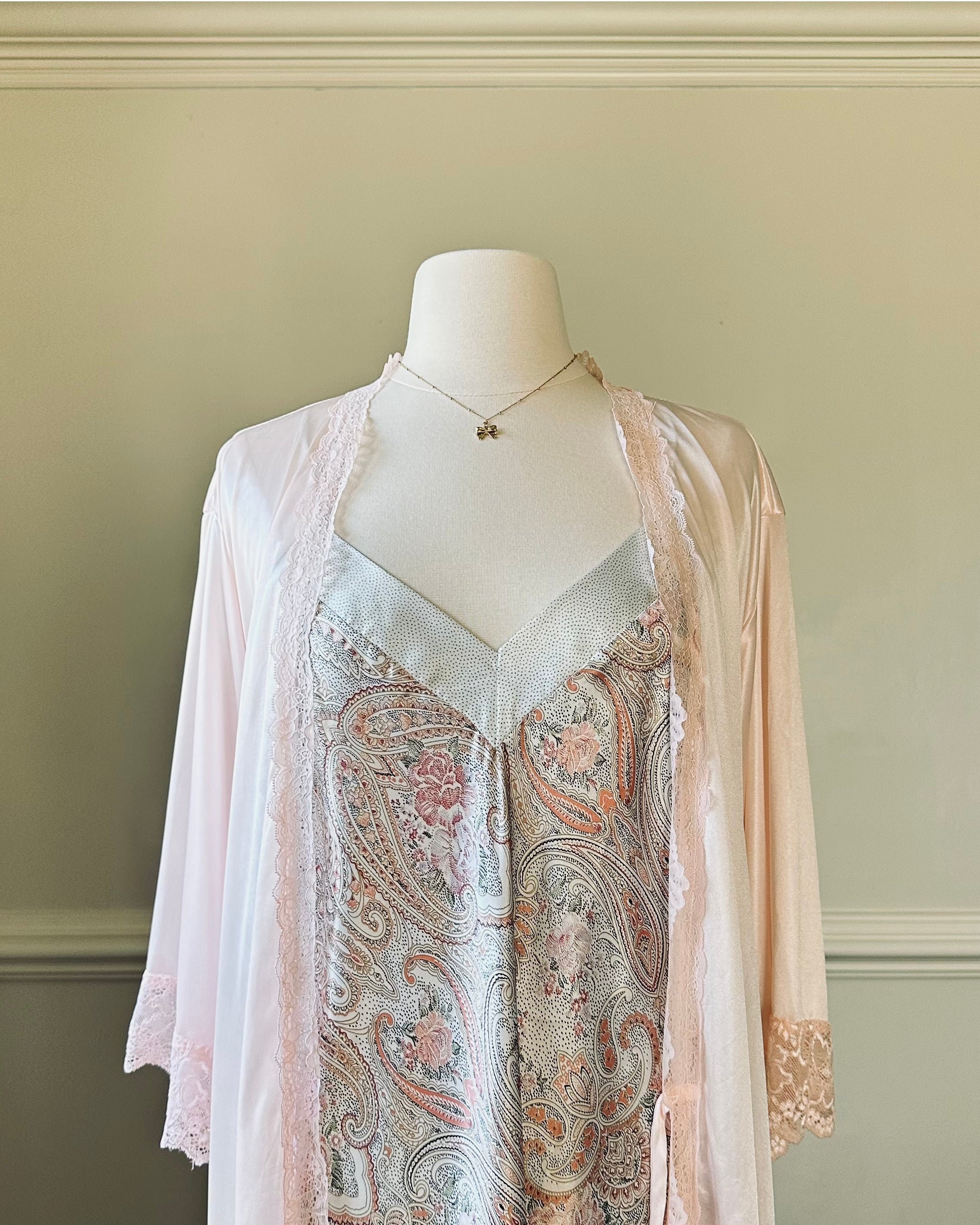 Sheer Satin Robes in Coral Pink Featuring Floral Lace Lining and Cuffs ...