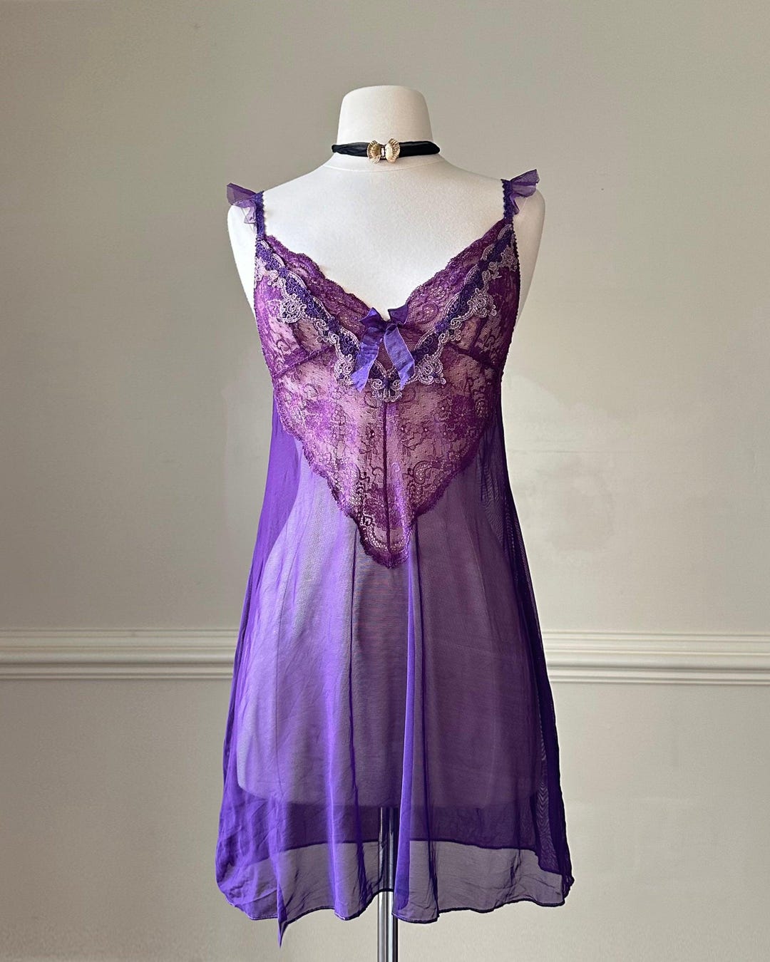 Sultry Complete Sheer Violet Slip Dress Featuring Floral Lace Bodice ...