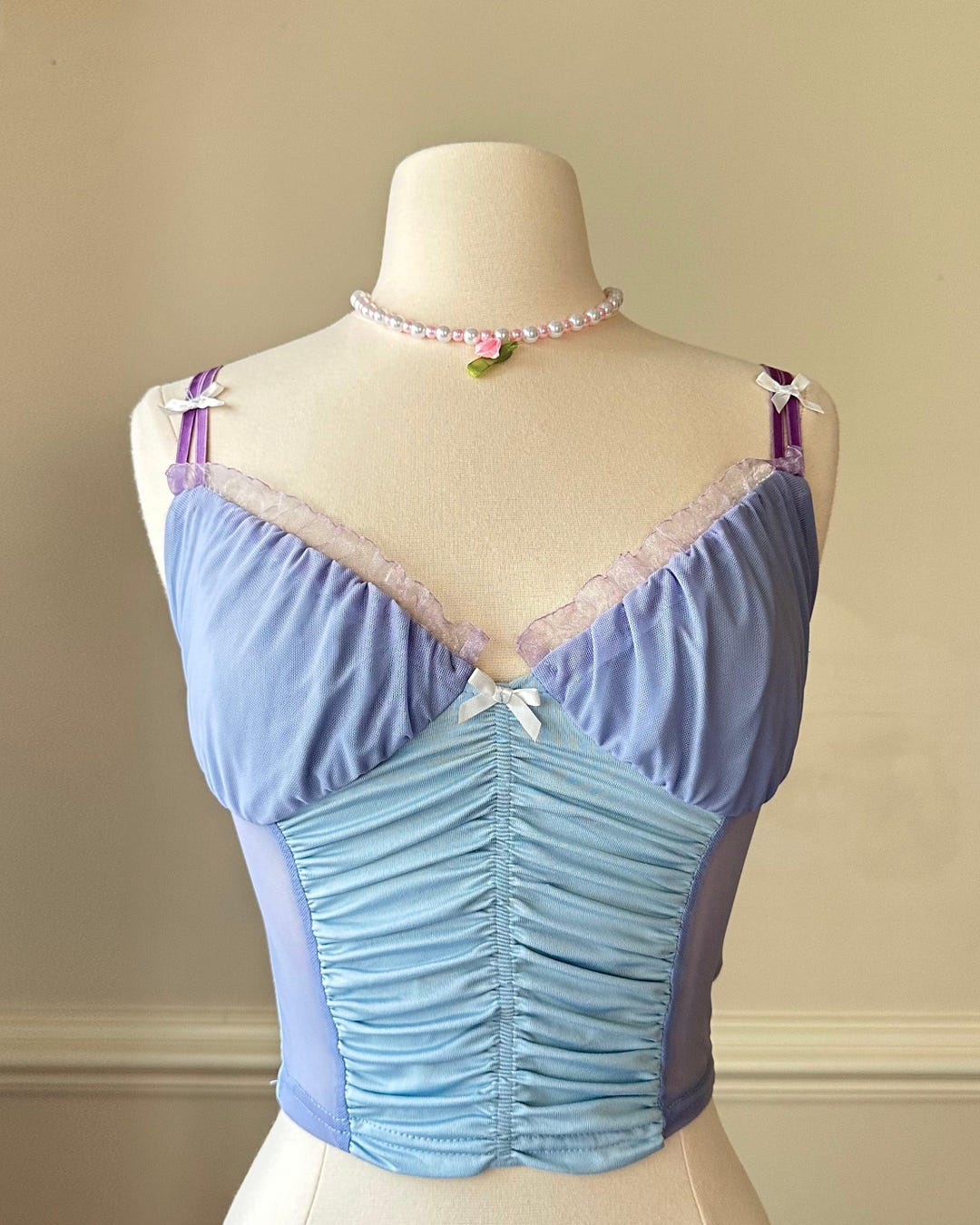 Super Cropped Corset Style Top Featuring Ruffled Satin Bodice With ...