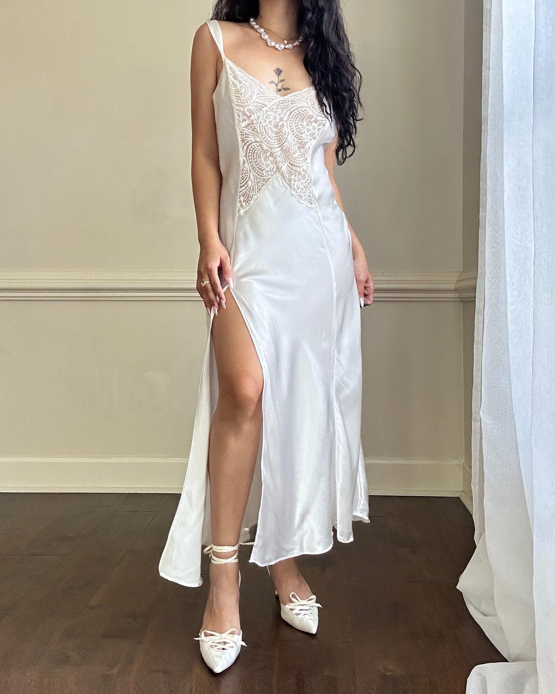 Victorias Secret Ethereal Satin Maxi Slip Dress in Pearl White - Etsy