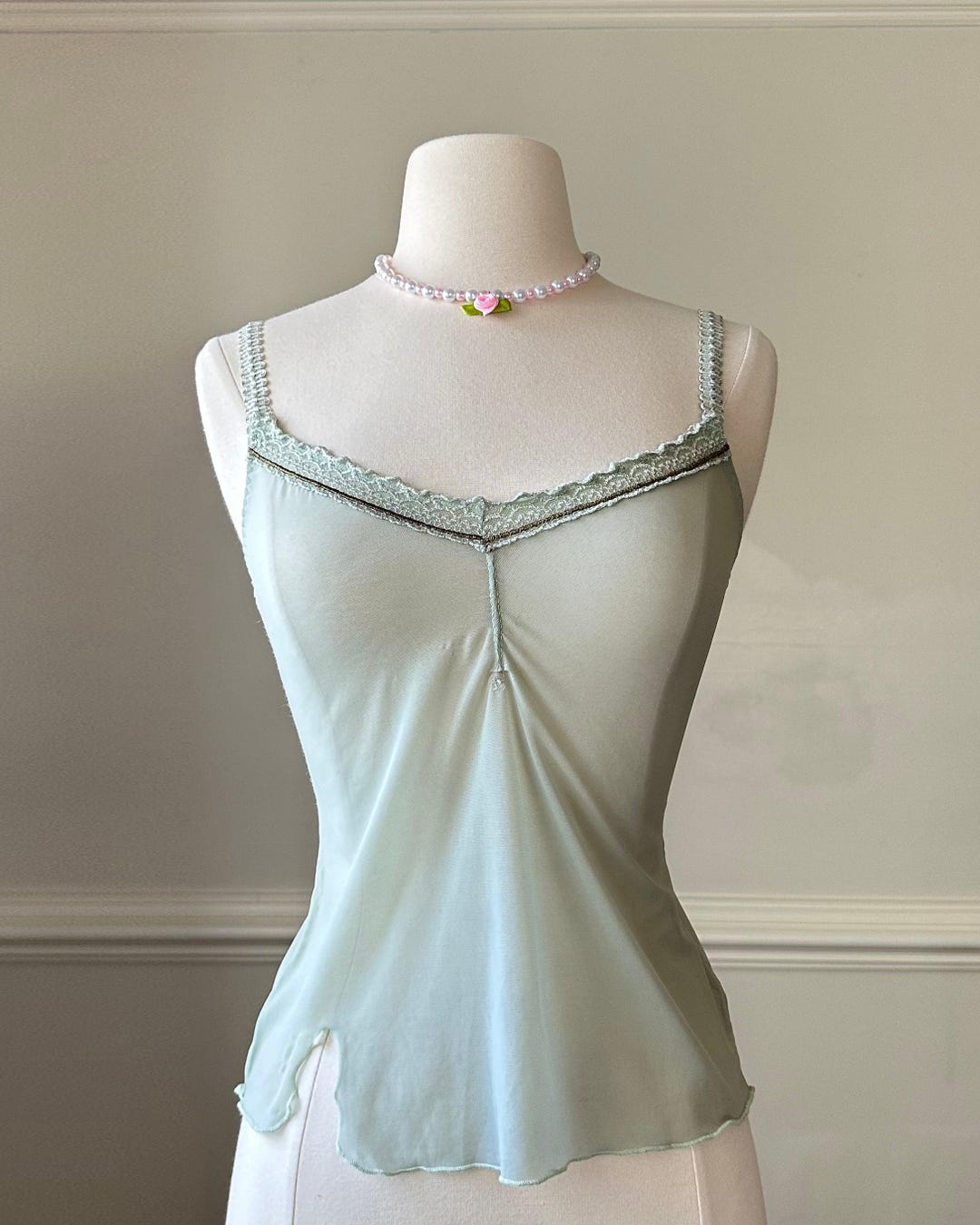 Vintage Sheer Sage Green Top Featuring Lace Embroidery Lining - Etsy
