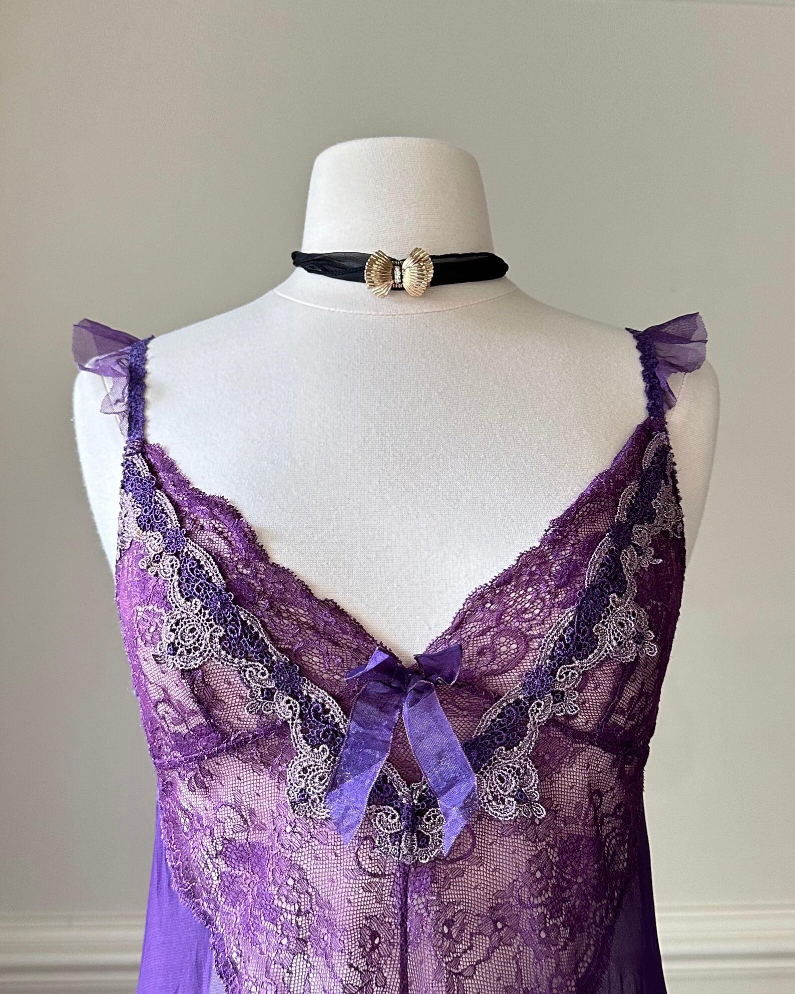 Sultry Complete Sheer Violet Slip Dress Featuring Floral Lace Bodice ...