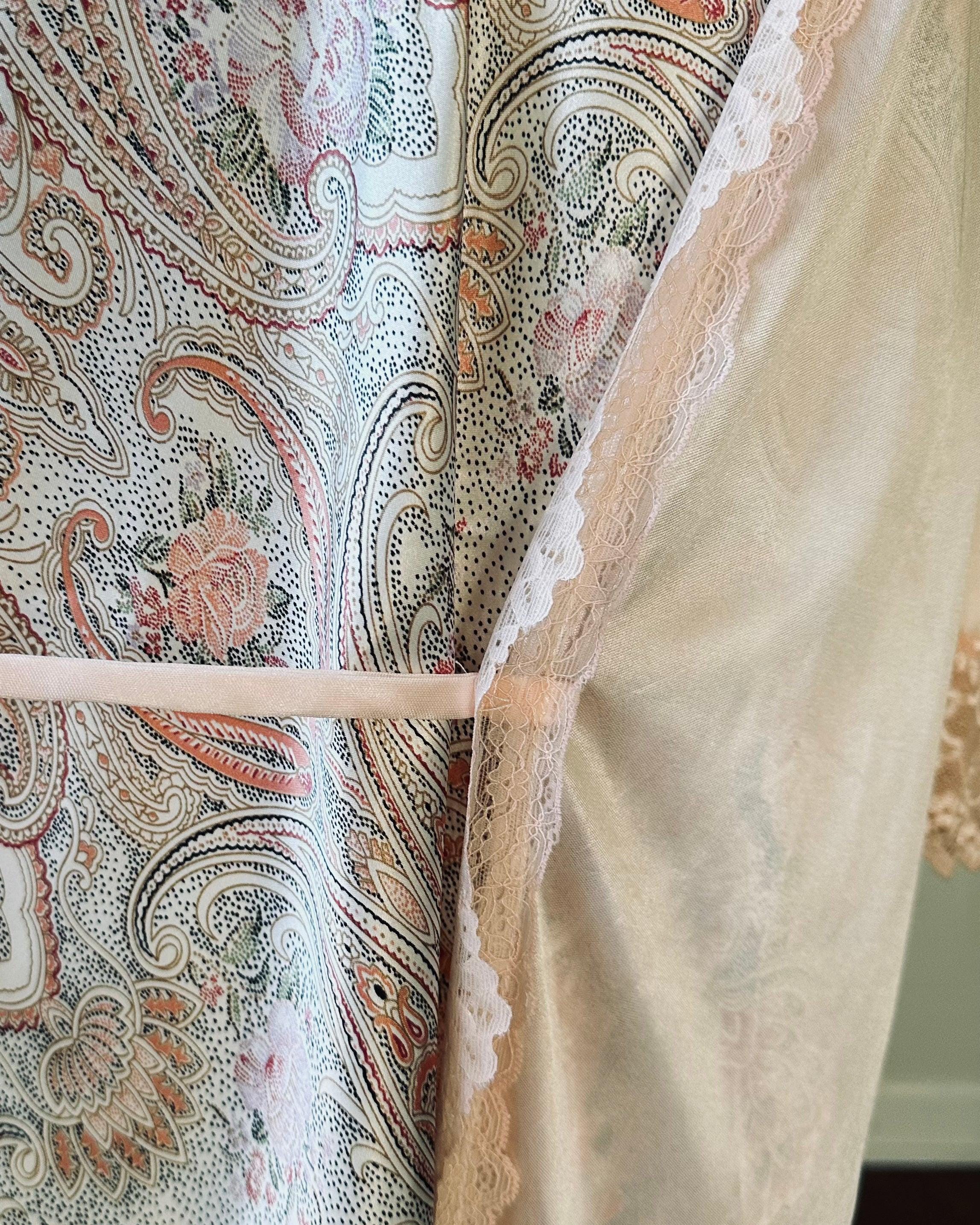 Sheer Satin Robes in Coral Pink Featuring Floral Lace Lining and Cuffs ...