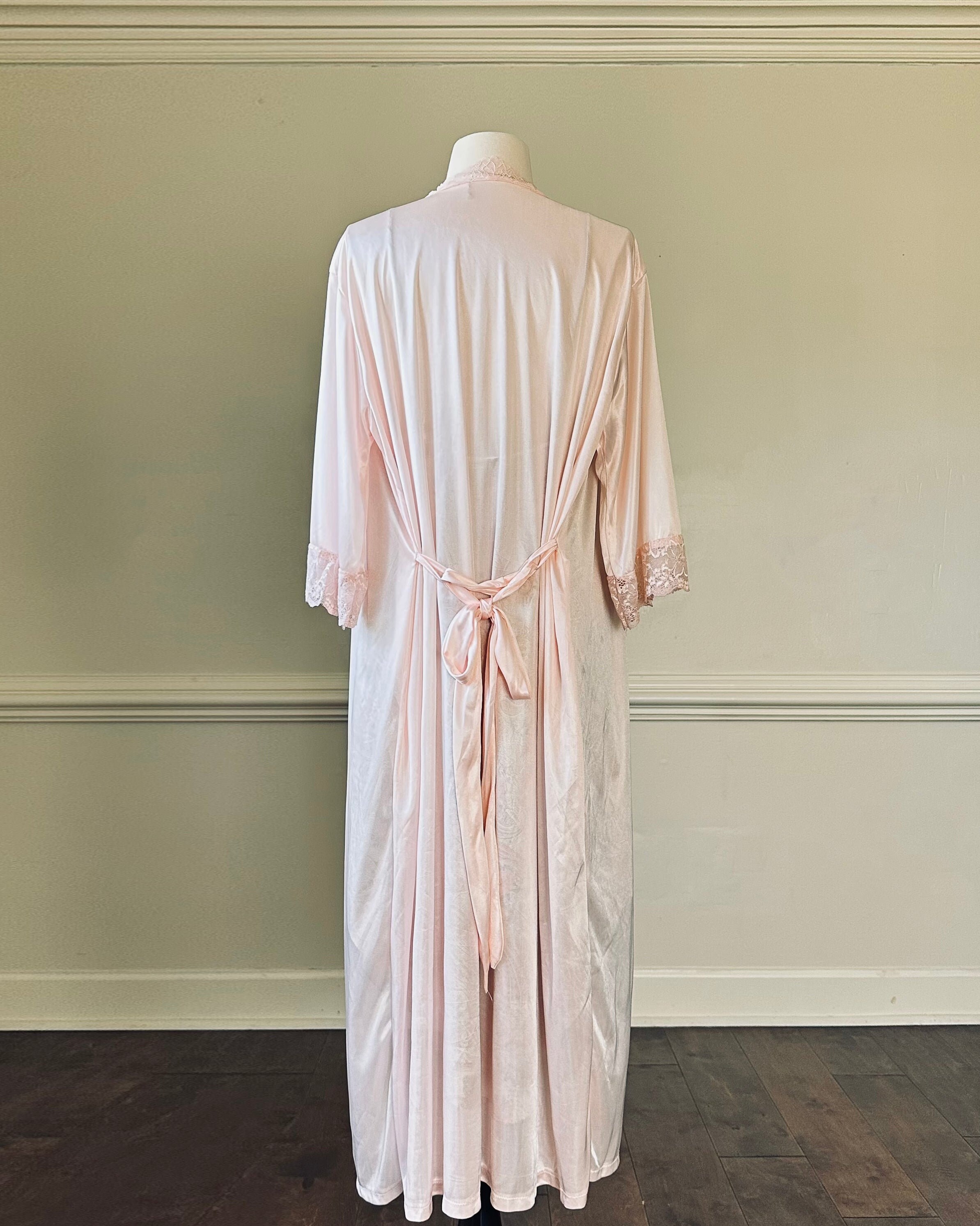 Sheer Satin Robes in Coral Pink Featuring Floral Lace Lining and Cuffs ...