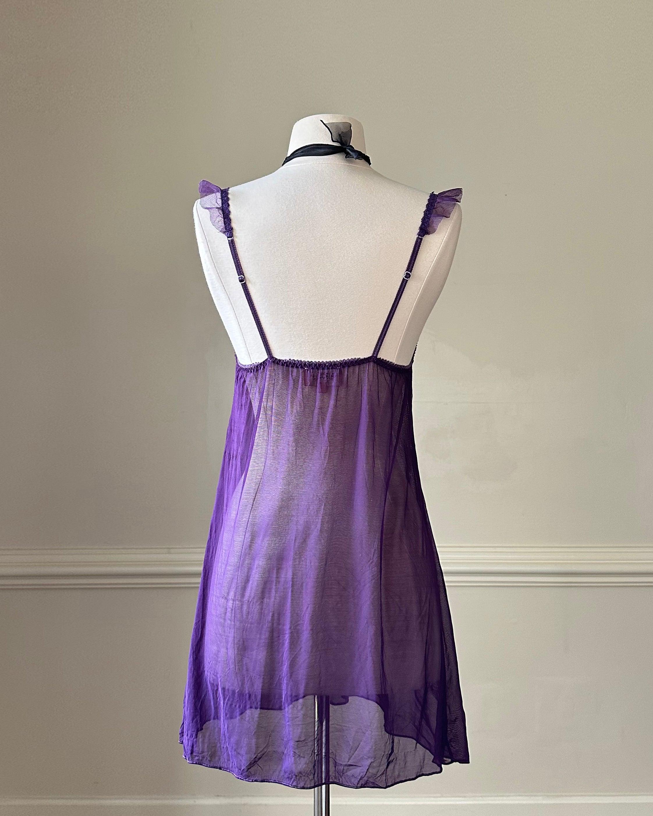 Sultry Complete Sheer Violet Slip Dress Featuring Floral Lace Bodice ...