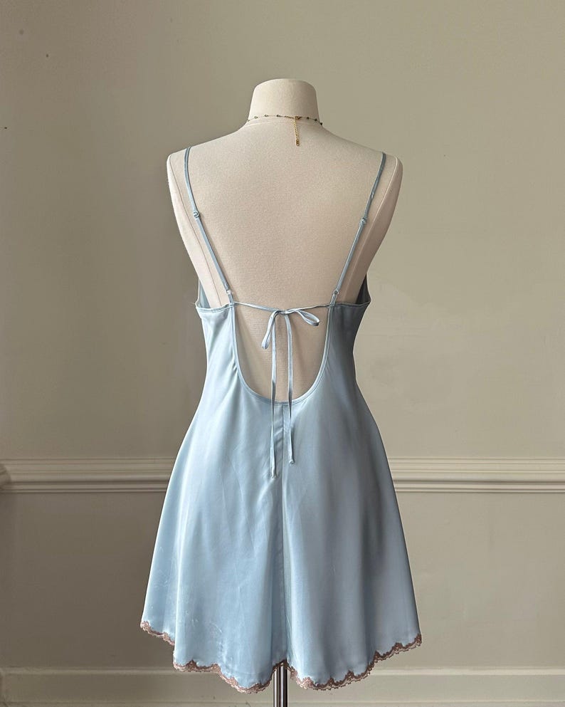Victorias Secret Satin Soft Blue Slip Dress Featuring Intricate Lace ...