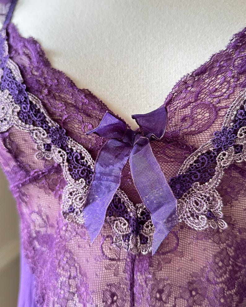 Sultry Complete Sheer Violet Slip Dress Featuring Floral Lace Bodice ...