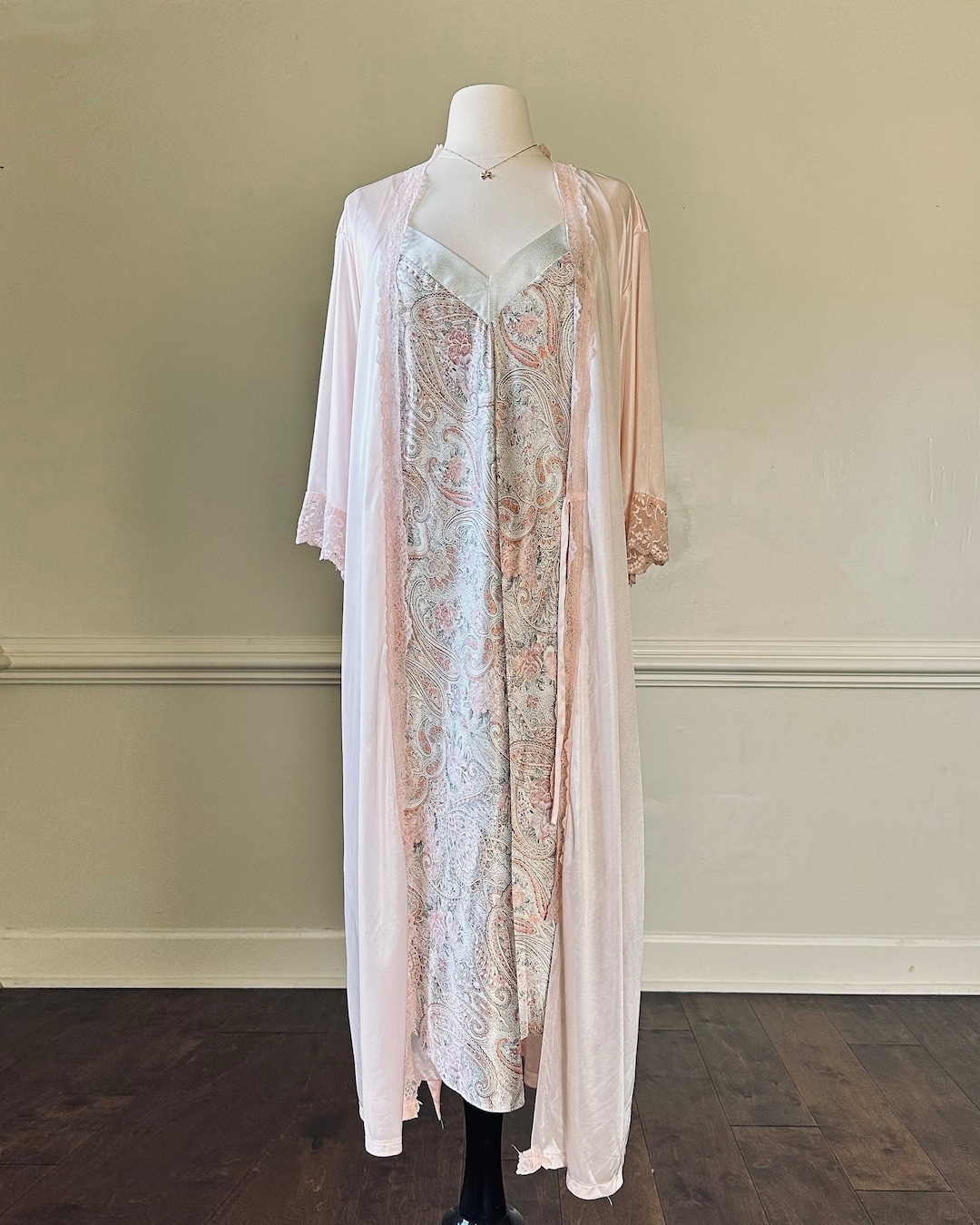 Sheer Satin Robes in Coral Pink Featuring Floral Lace Lining and Cuffs ...