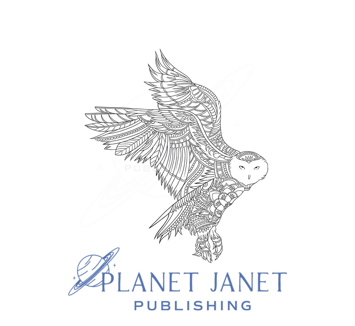 Snowy Owl in Flight MANDALA LINE ART Coloring Page Fine Art - Etsy