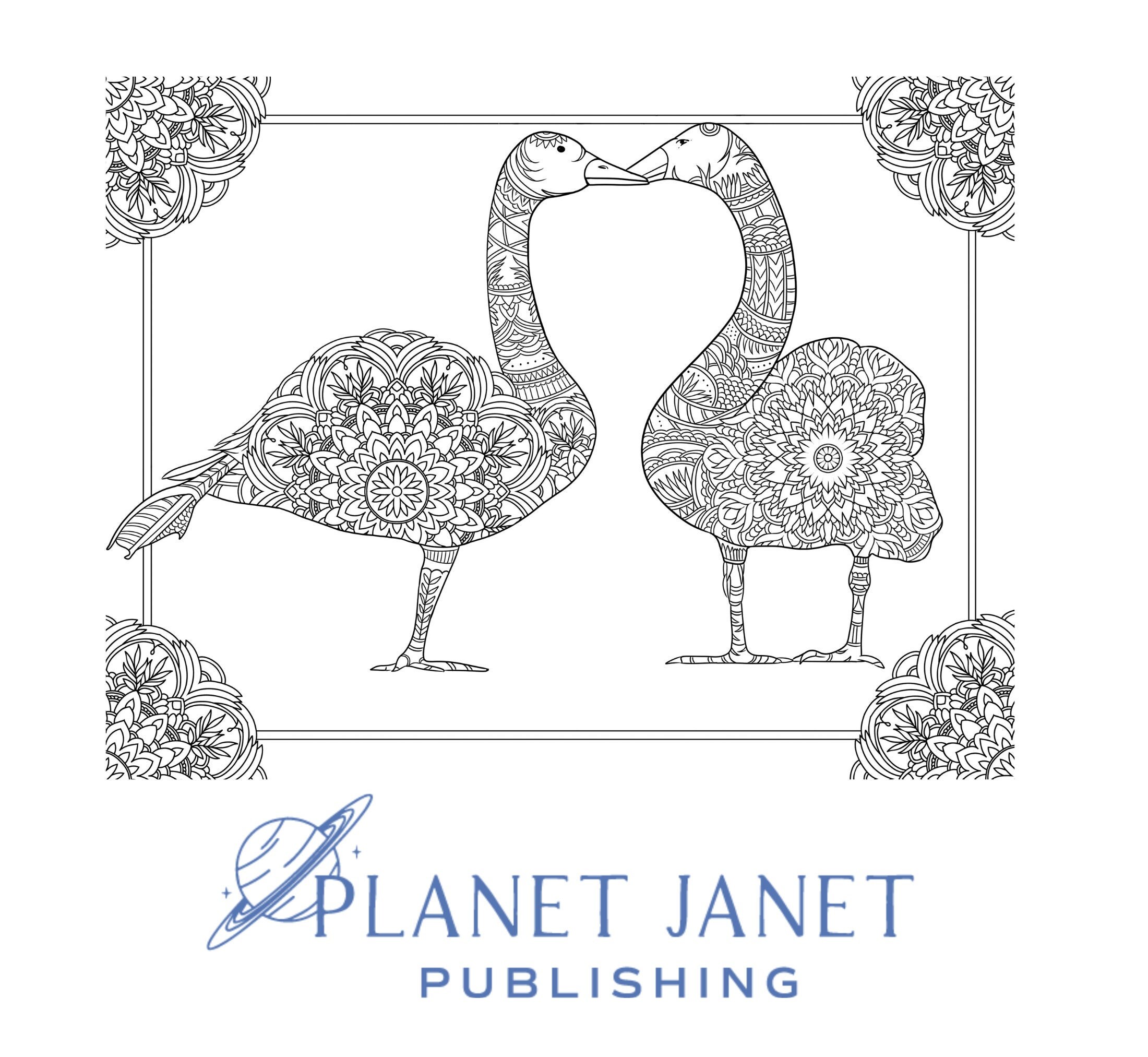 Kissing Geese MANDALA LINE ART Coloring Page Fine Art Coloring Pages ...