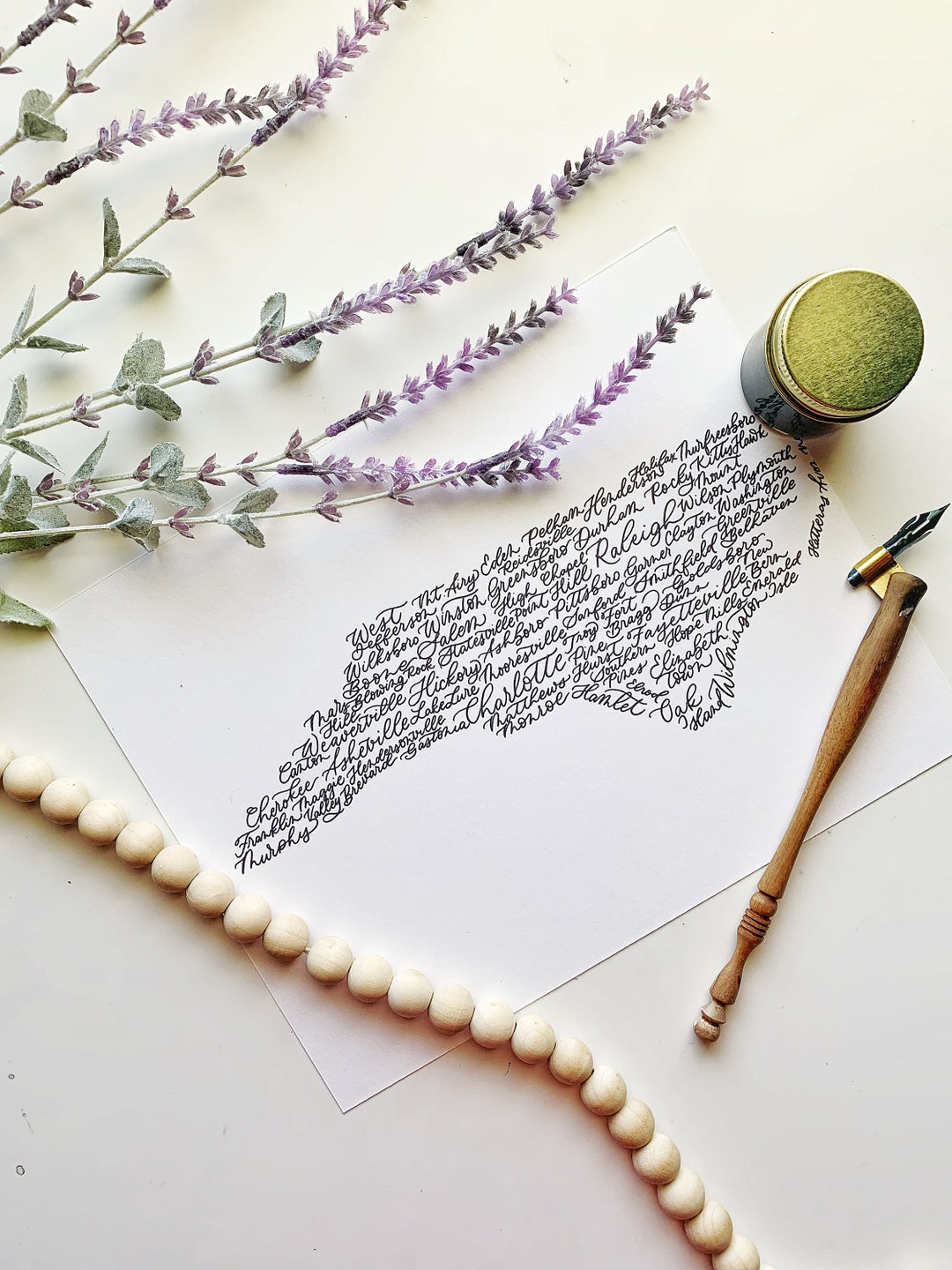 North Carolina Calligraphy Print, NC Art Print, North Carolina Word ...