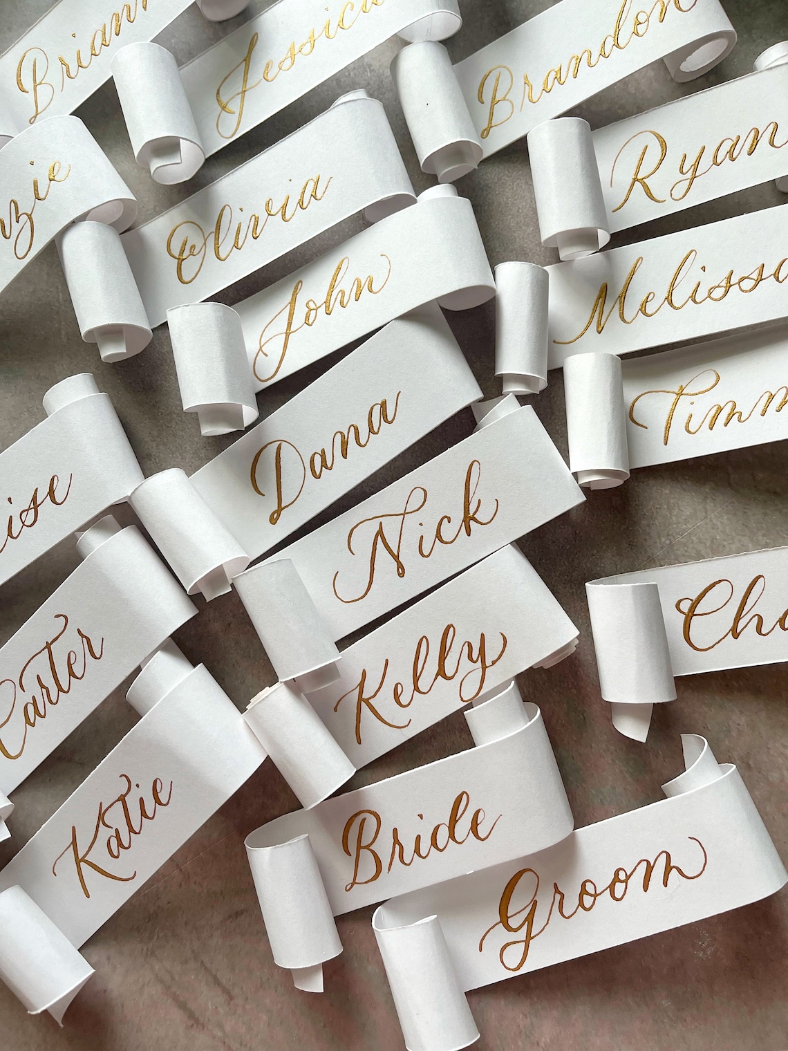 Scroll Calligraphy Place Cards, Wedding Scroll Place Cards, Scroll Name ...