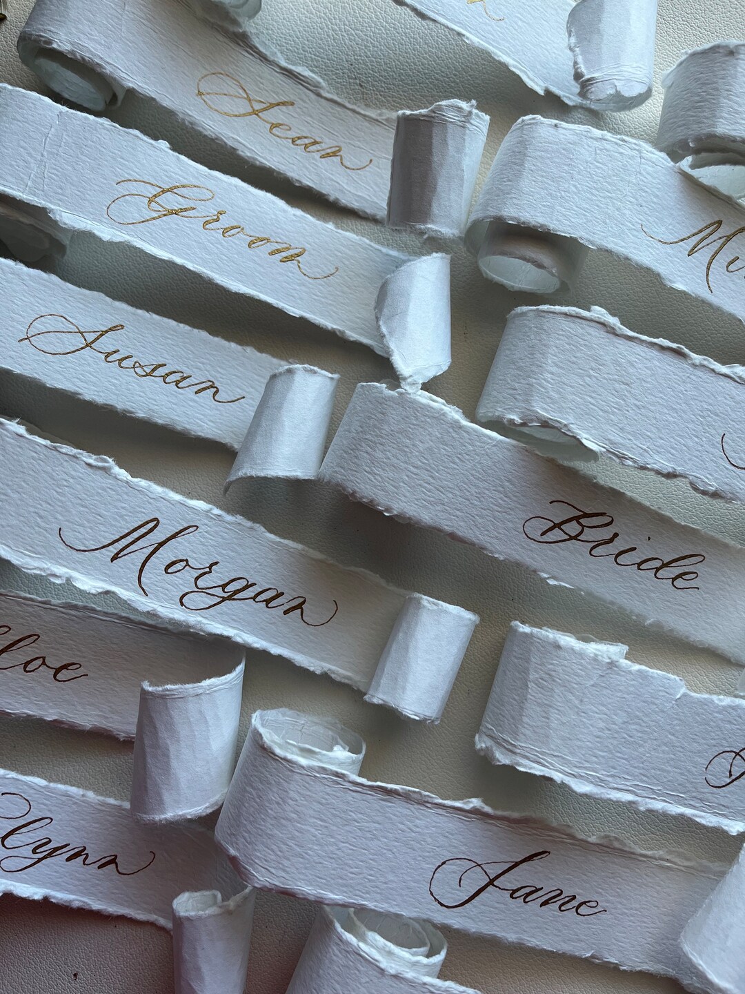 Deckled Edge Scroll Calligraphy Place Cards, Wedding Scroll Place Cards ...