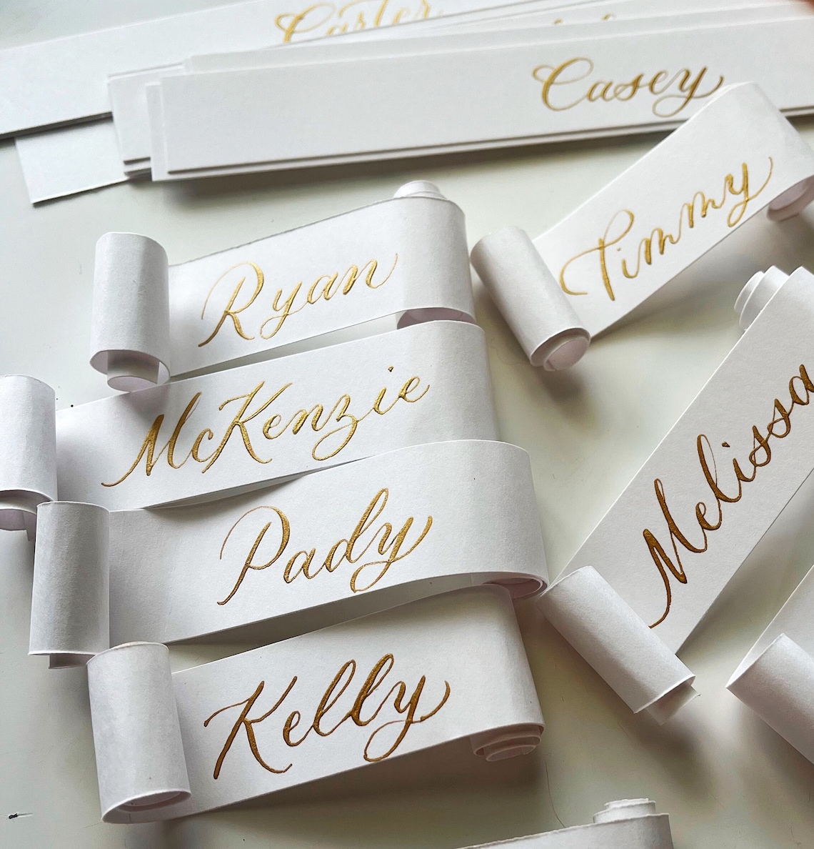 Scroll Calligraphy Place Cards, Wedding Scroll Place Cards, Scroll Name Cards, Wedding Place ...