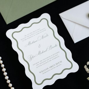 Wavy Edge Wedding Invitation Suite, Sage Green, Printed - Etsy