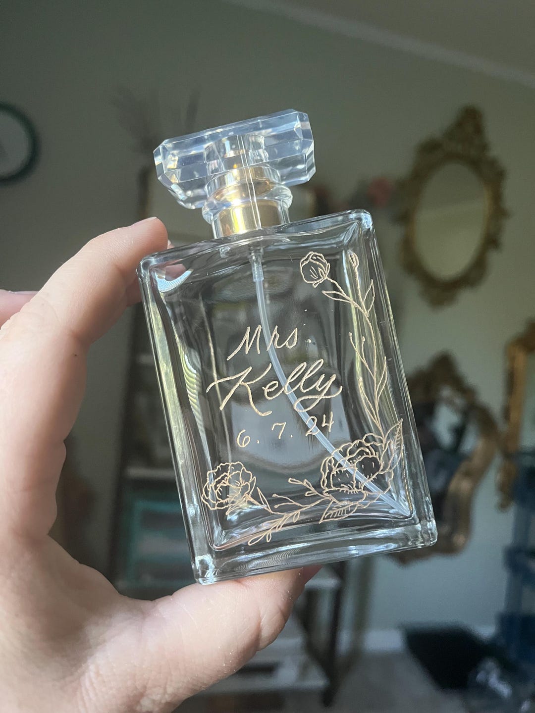Custom Engraved Perfume Bottle With Florals: Wedding Keepsakes, Bridal ...