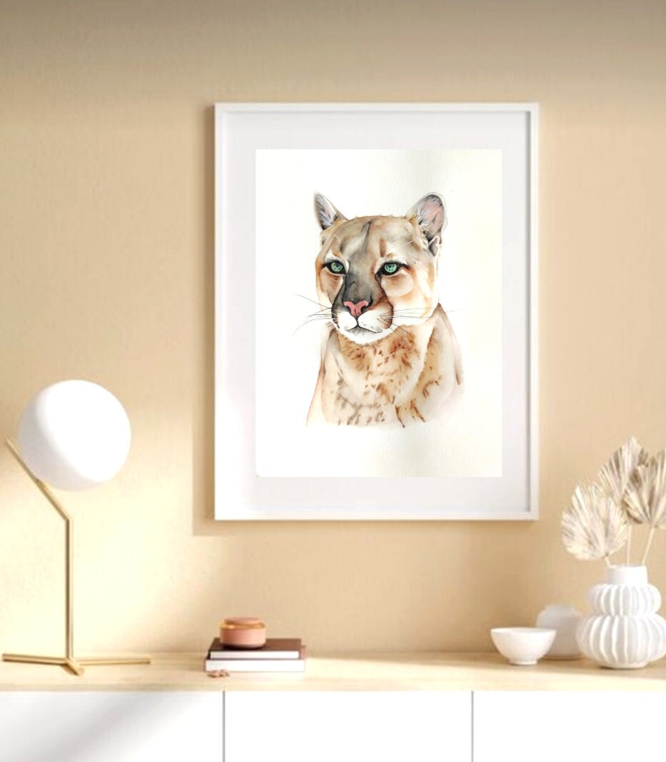 Watercolor Puma Wild Animal Painting Wildlife Wall Decor - Etsy