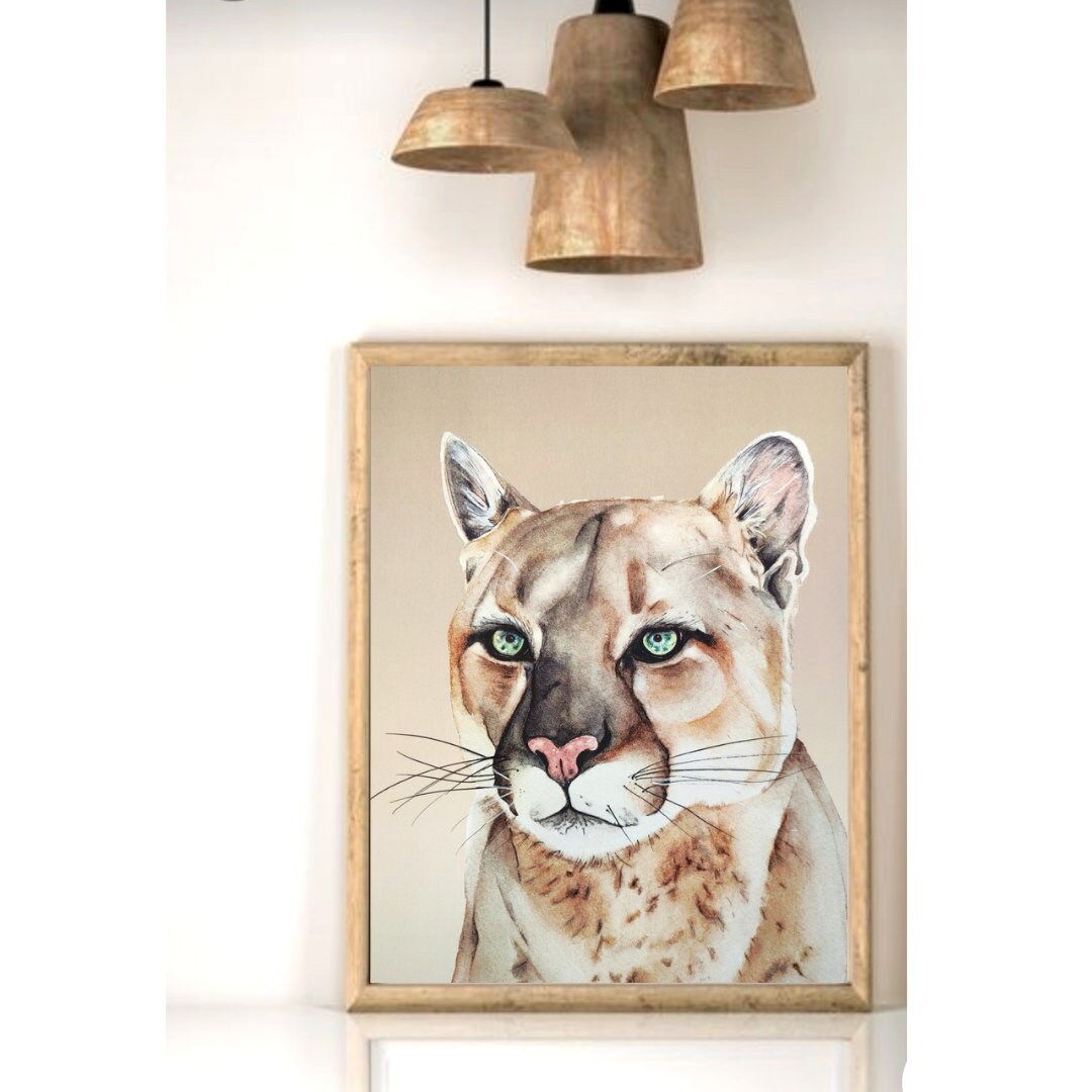 Puma Watercolor Painting Wildlife Themed Artwork Wild Animal Art Wall ...