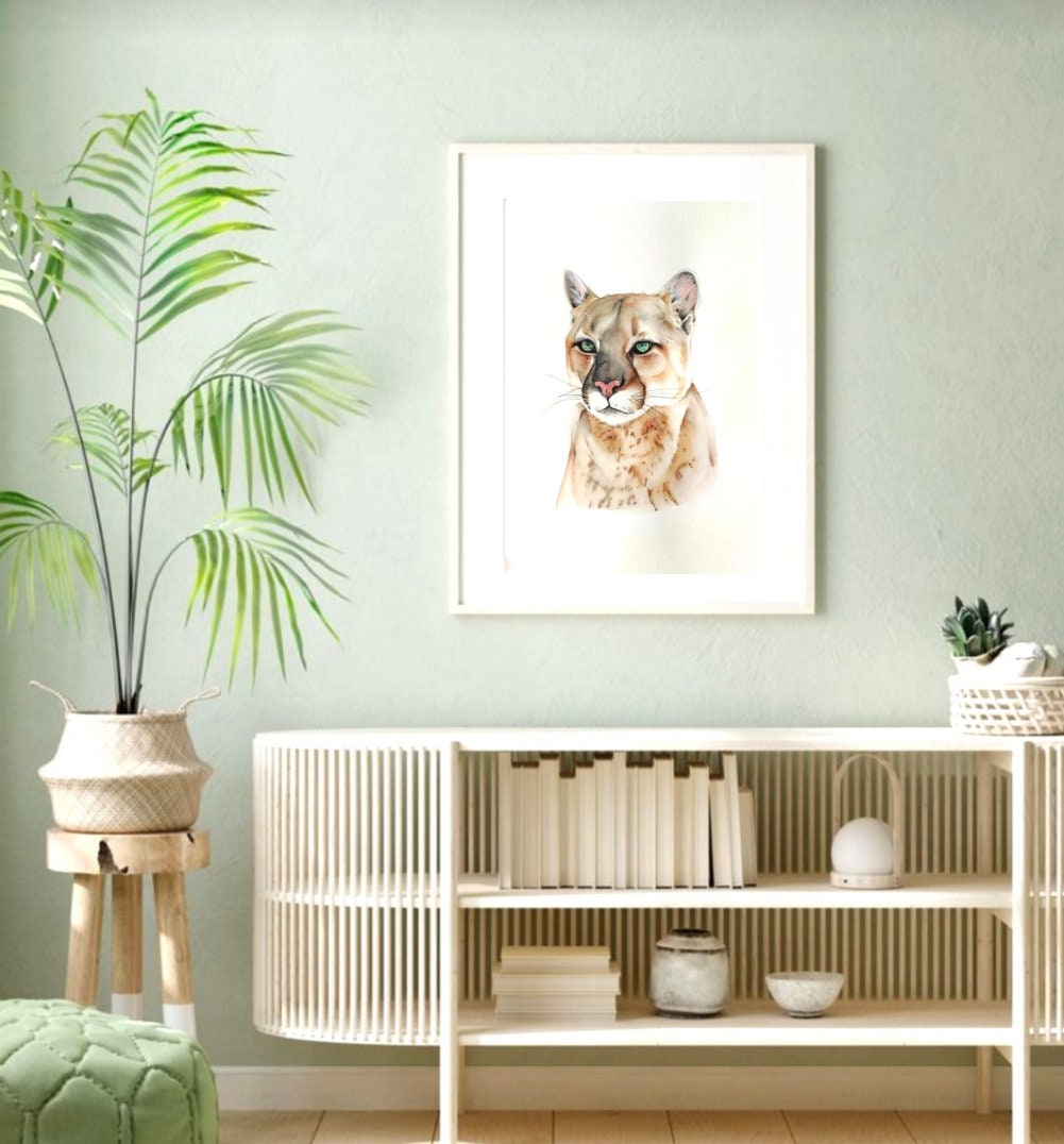 Watercolor Puma Wild Animal Painting Wildlife Wall Decor - Etsy