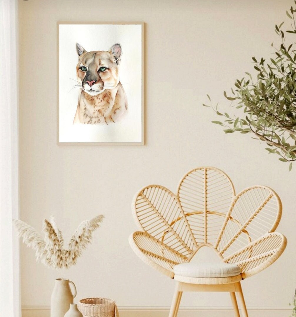 Watercolor Puma Wild Animal Painting Wildlife Wall Decor - Etsy