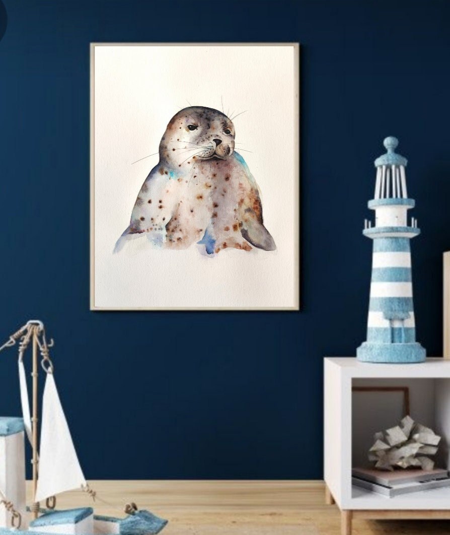 Watercolor Seal, Seal Painting, Sea Wall Decoration, Children's ...