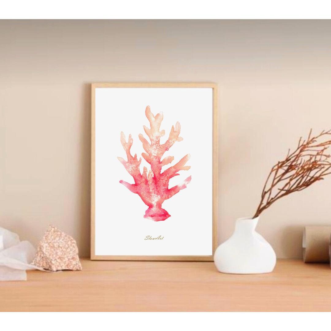 Red Coral Watercolor Painting Sealife Themed Artwork Red Coral Wall ...