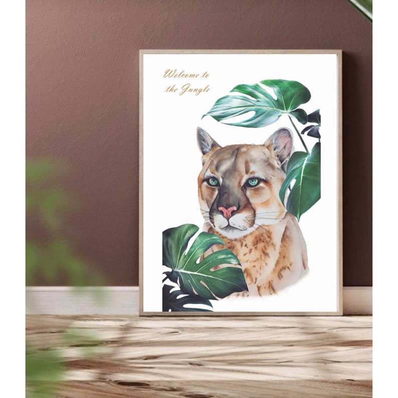 Watercolor Puma Wild Animal Painting Wildlife Wall Decor - Etsy