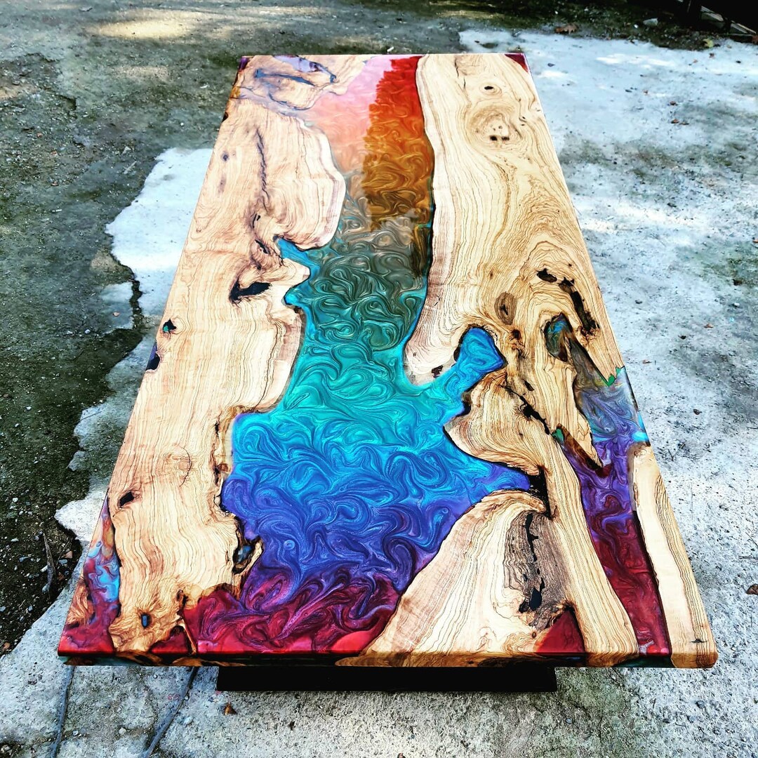 Handmade Olive Wood Rainbow Epoxy Dining Table Unique - Etsy UK