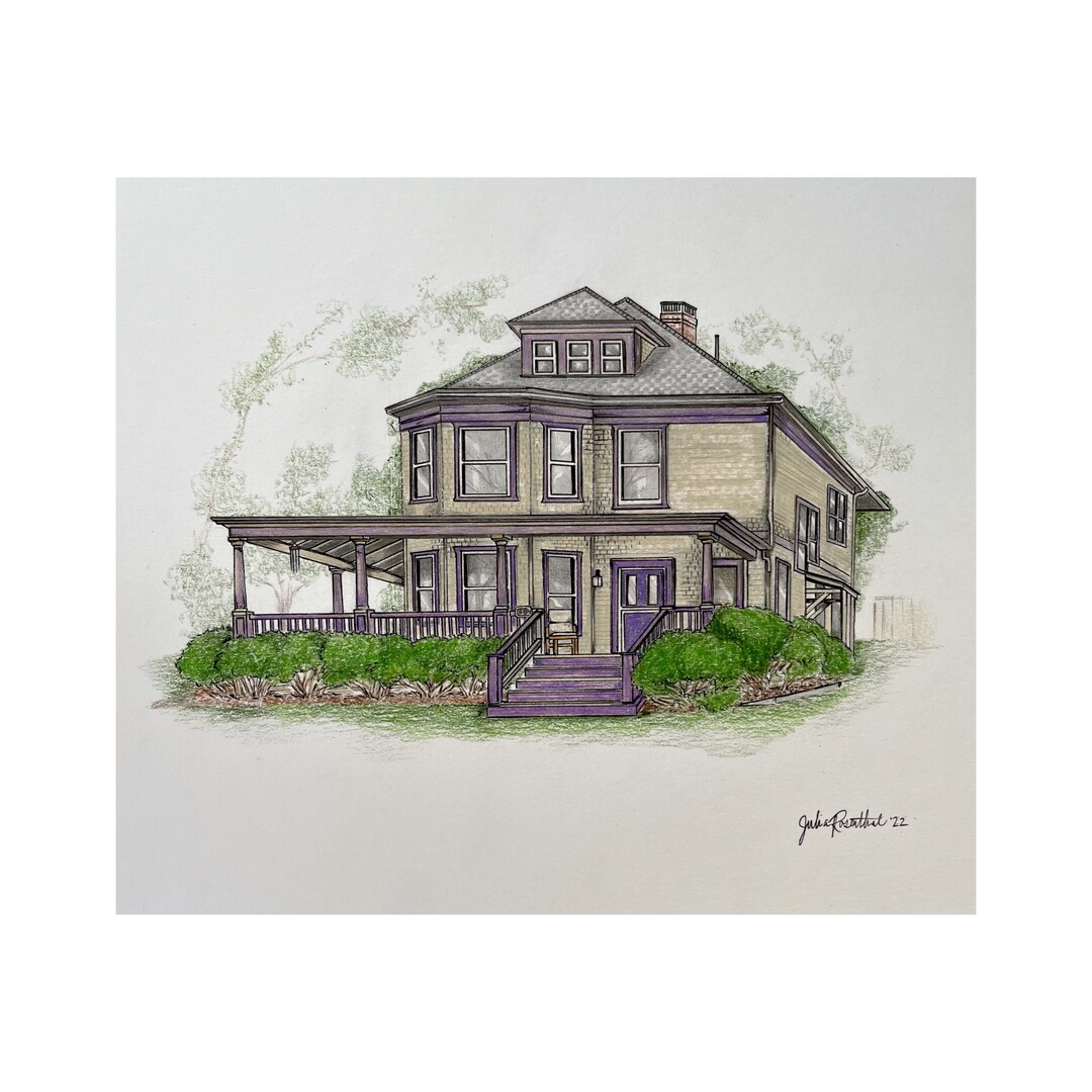 Hand Drawn Home Portraits. Pencil, Color or Black and White - Etsy