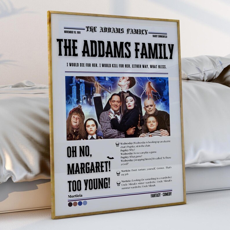 The Addams Family Poster, Morticia and Gomez Addams Print, Wednesday ...