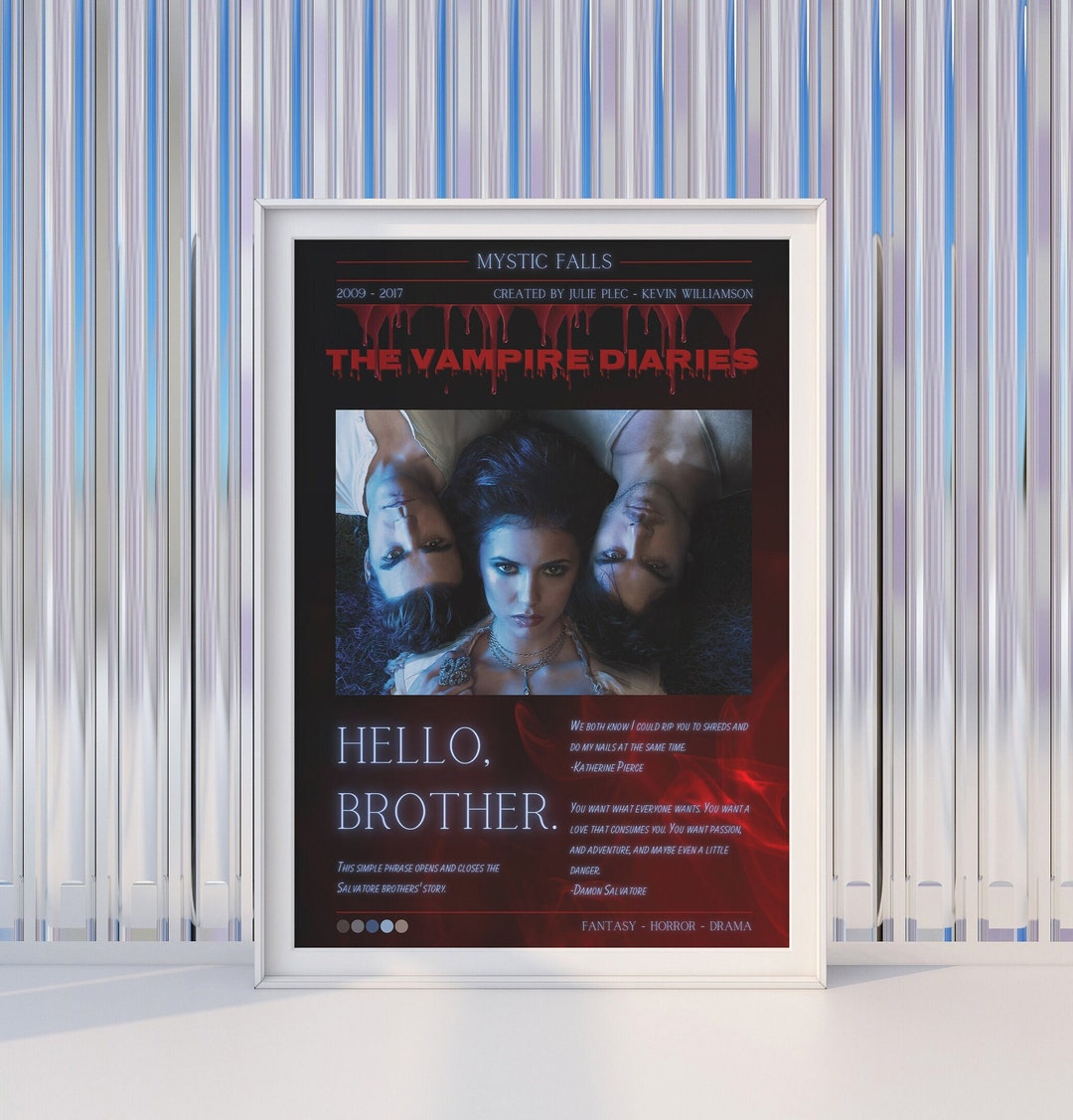 The Vampire Diaries Poster, Elena, Stefan and Damon Salvatore, Digital ...
