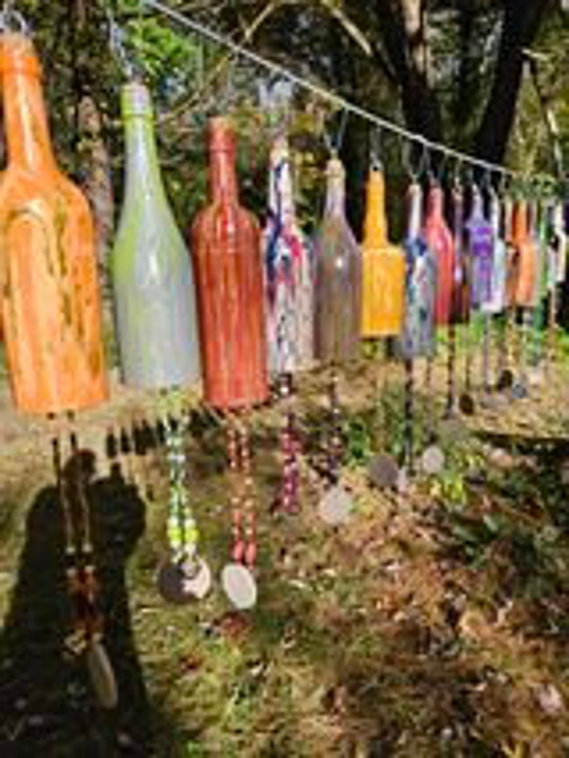 Upcycled Wine Bottle Wind Chime: Hand-painted Glass & Capiz Shell Sails ...