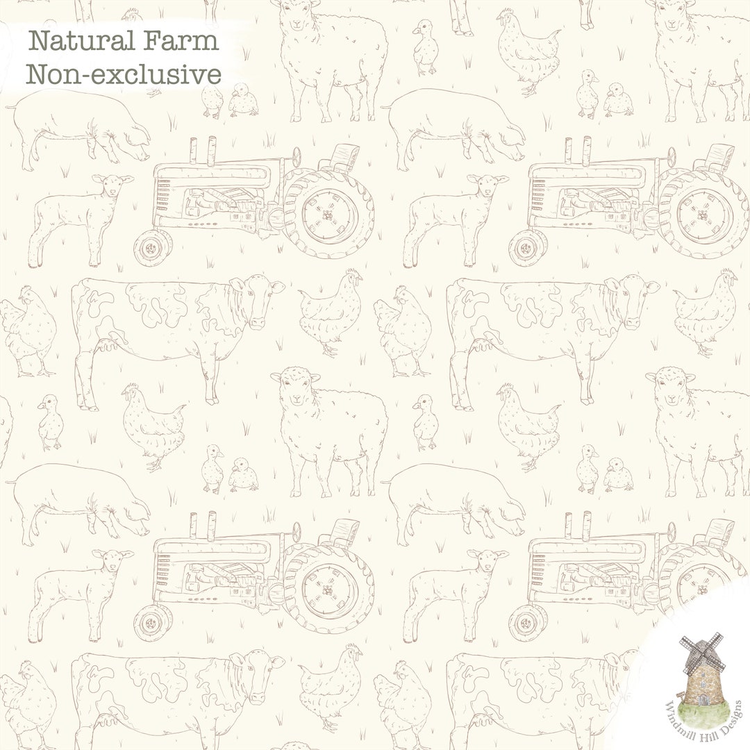 Natural Farm Line Drawing Basic Collection Seamless Digital Design 7 ...
