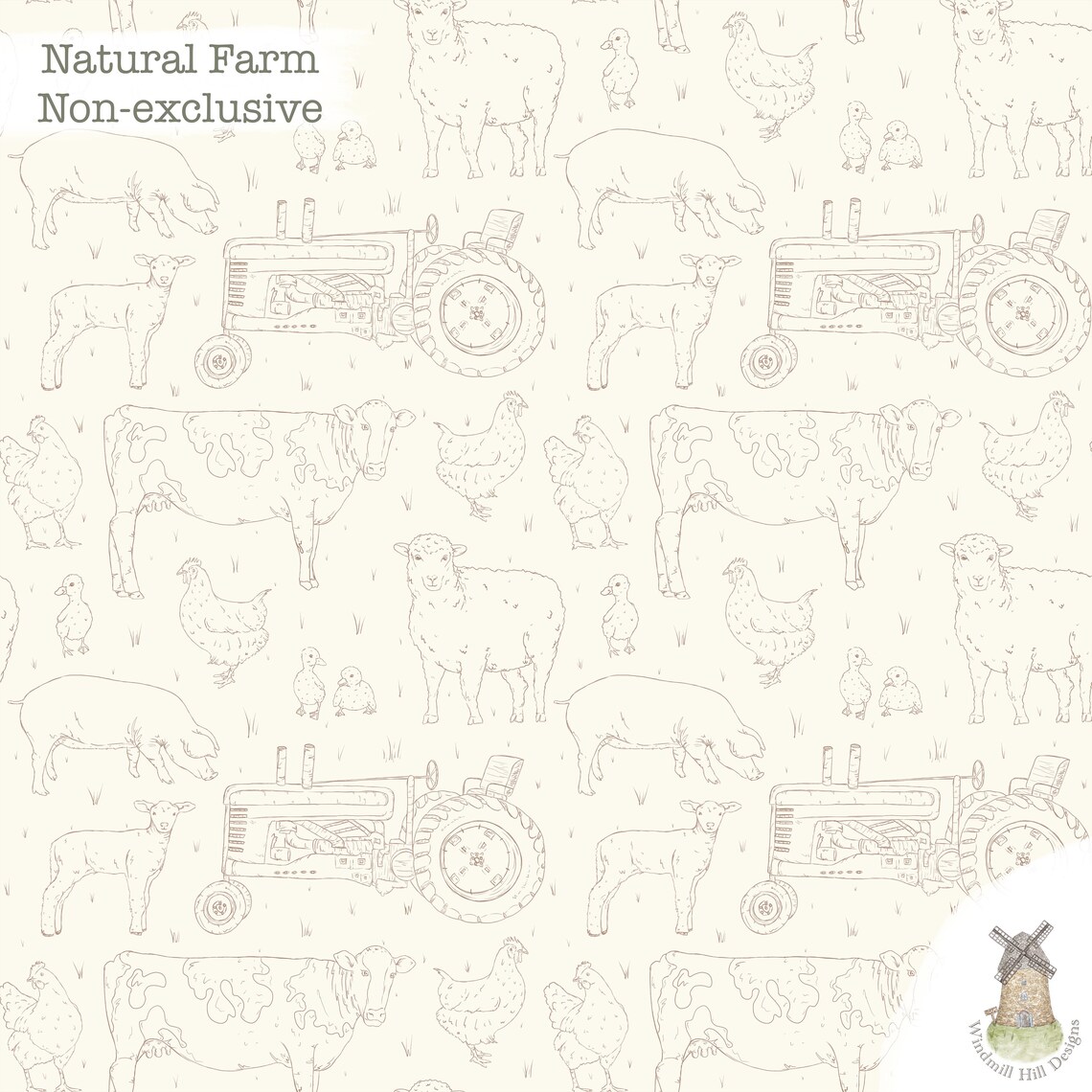 Natural Farm Line Drawing Basic Collection Seamless Digital Design 7 ...