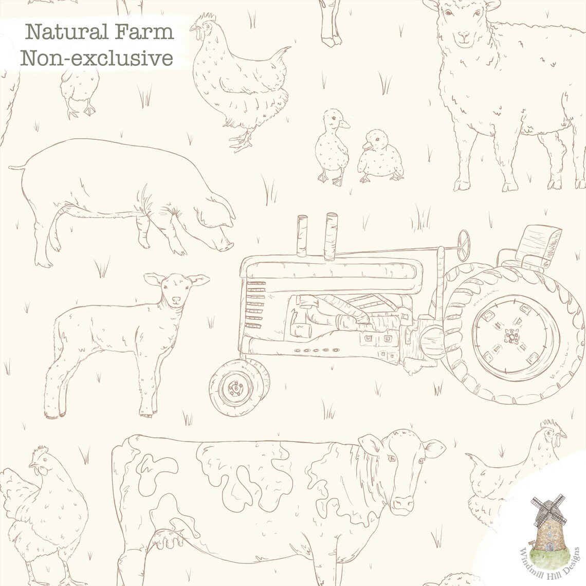 Natural Farm Line Drawing Basic Collection Seamless Digital Design 7 ...