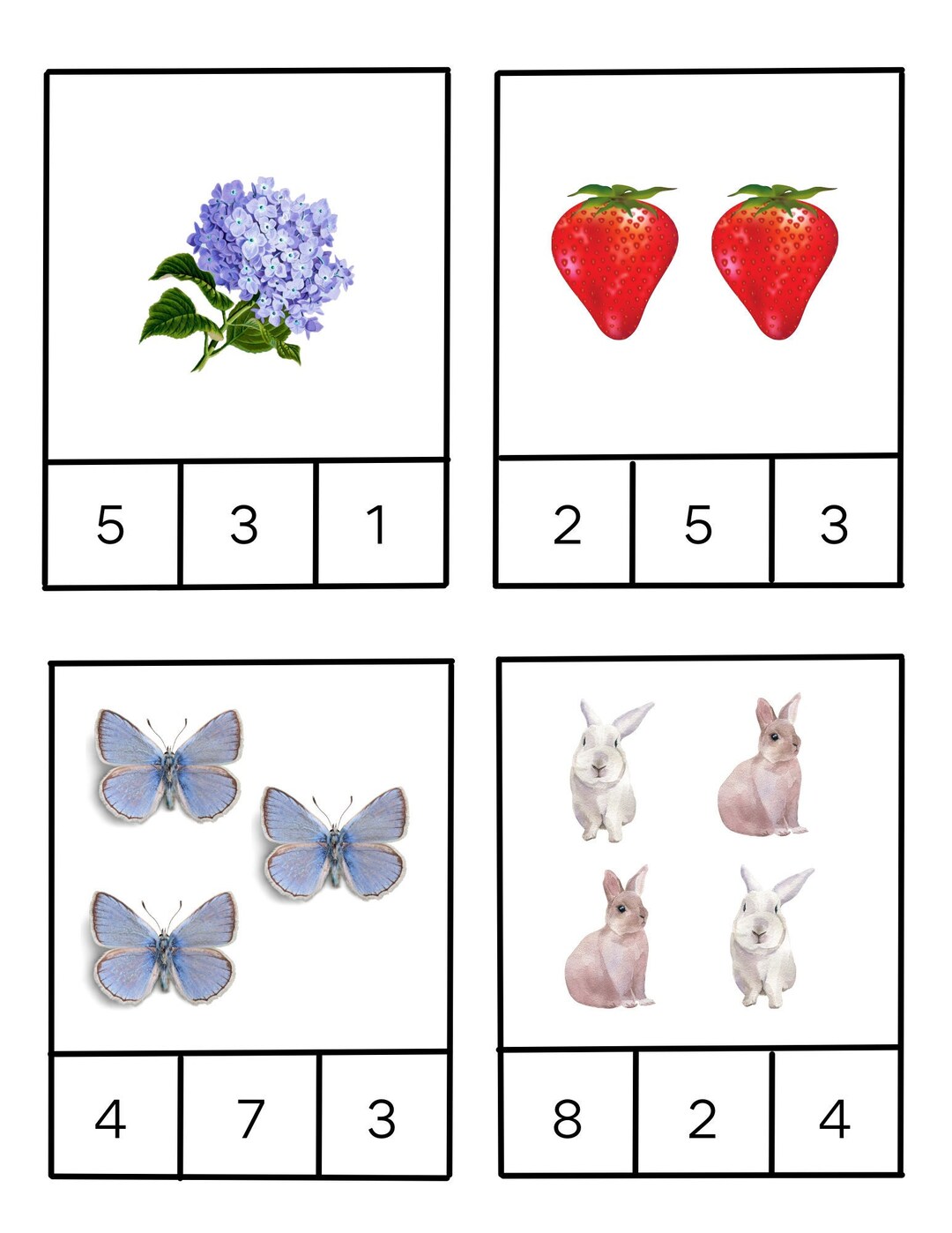 Nature Count and Clip Cards, Number Flash Cards, Preschool Learning ...
