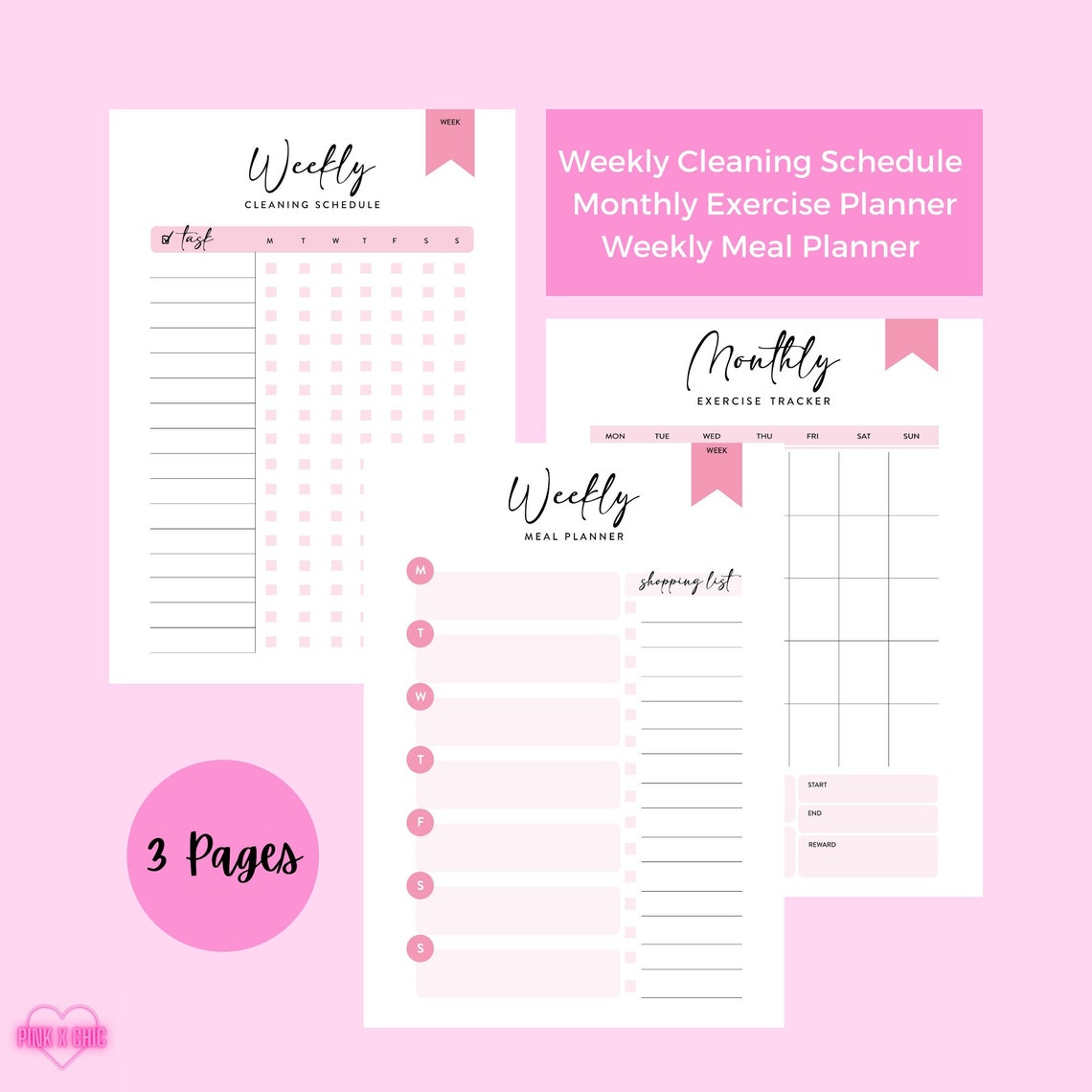 Weekly Cleaning Schedule Printable, Monthly Exercise Planner Printable ...