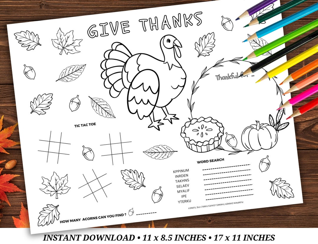 Thanksgiving Kids Activity Placemat: Coloring Page & Games (digital ...